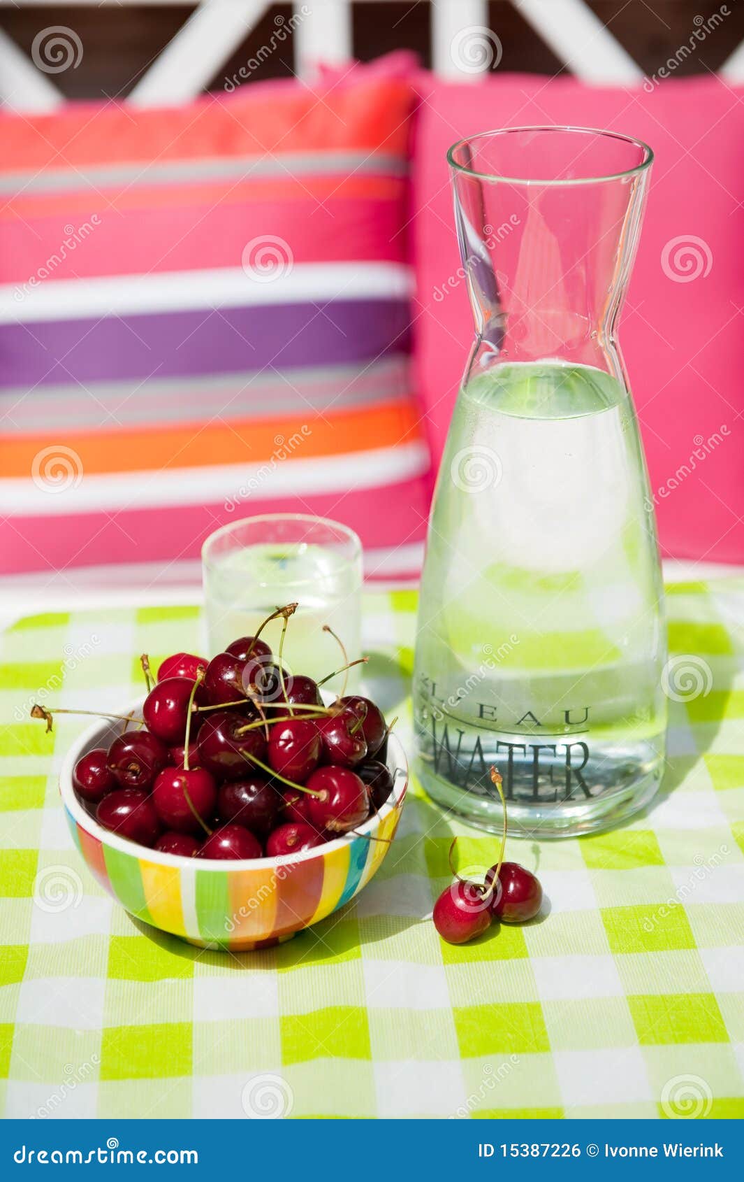 Carafe water and cherries stock photo. Image of cherries - 15387226