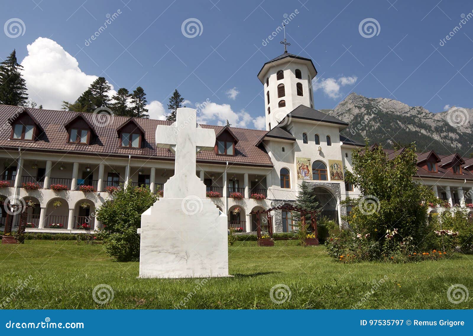 Caraiman monastery stock image. Image of clouds, cross - 97535797
