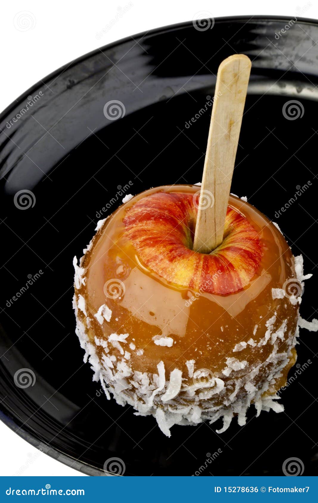 Caramel Apple with Coconut Topping Stock Photo - Image of plate ...