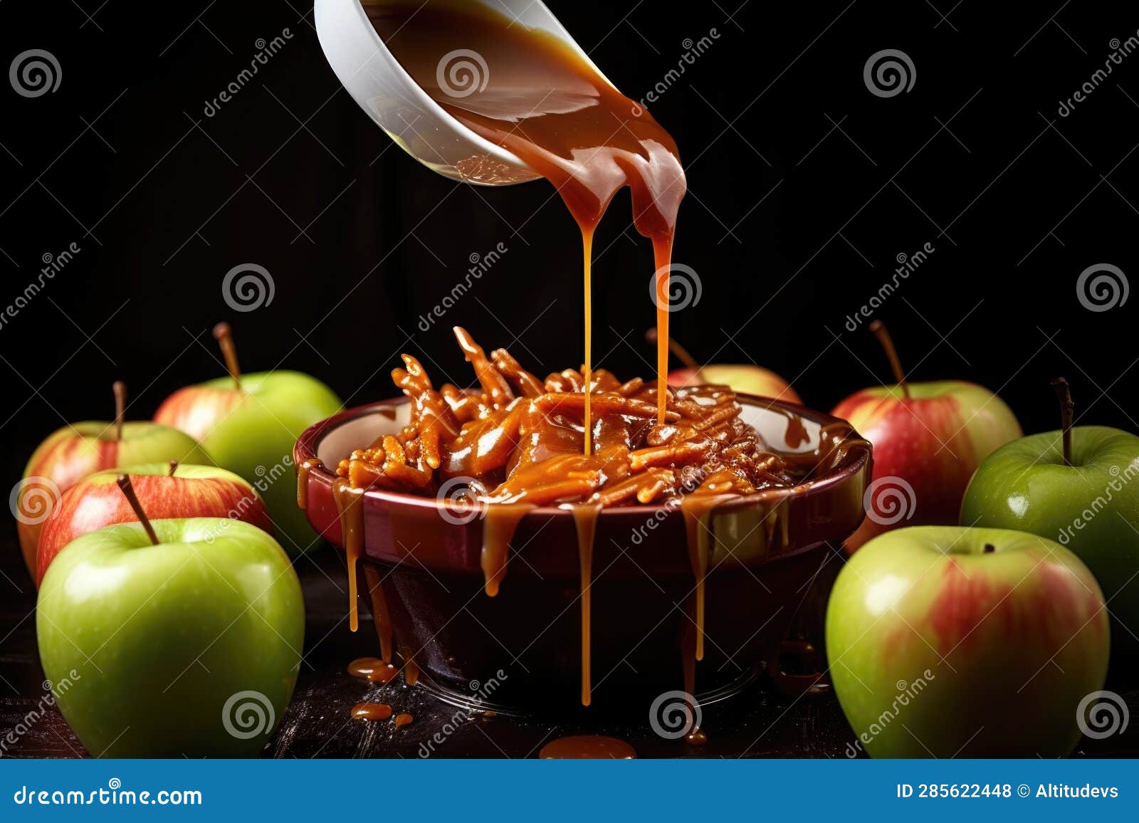 Caramel Apple Making: Dipping Apples in Caramel Stock Illustration ...