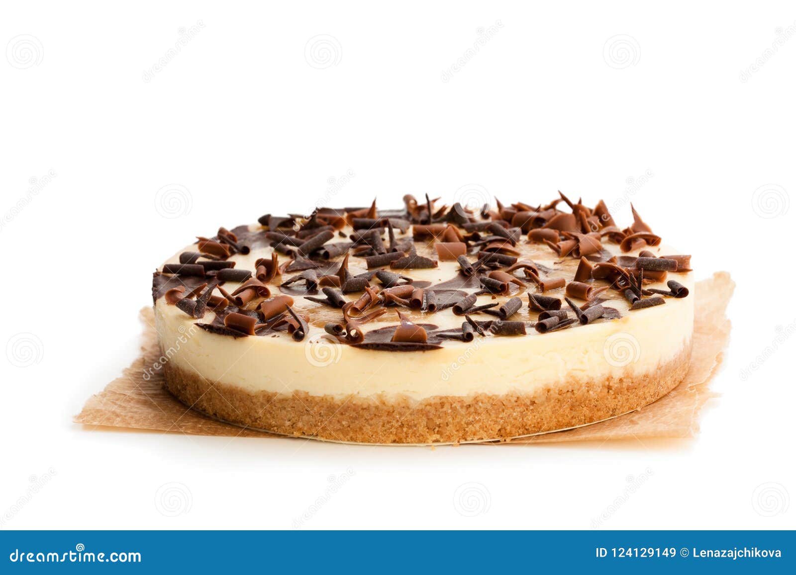 Caramel Cheesecake with Chocolate Flakes Isolated on White Stock Image ...