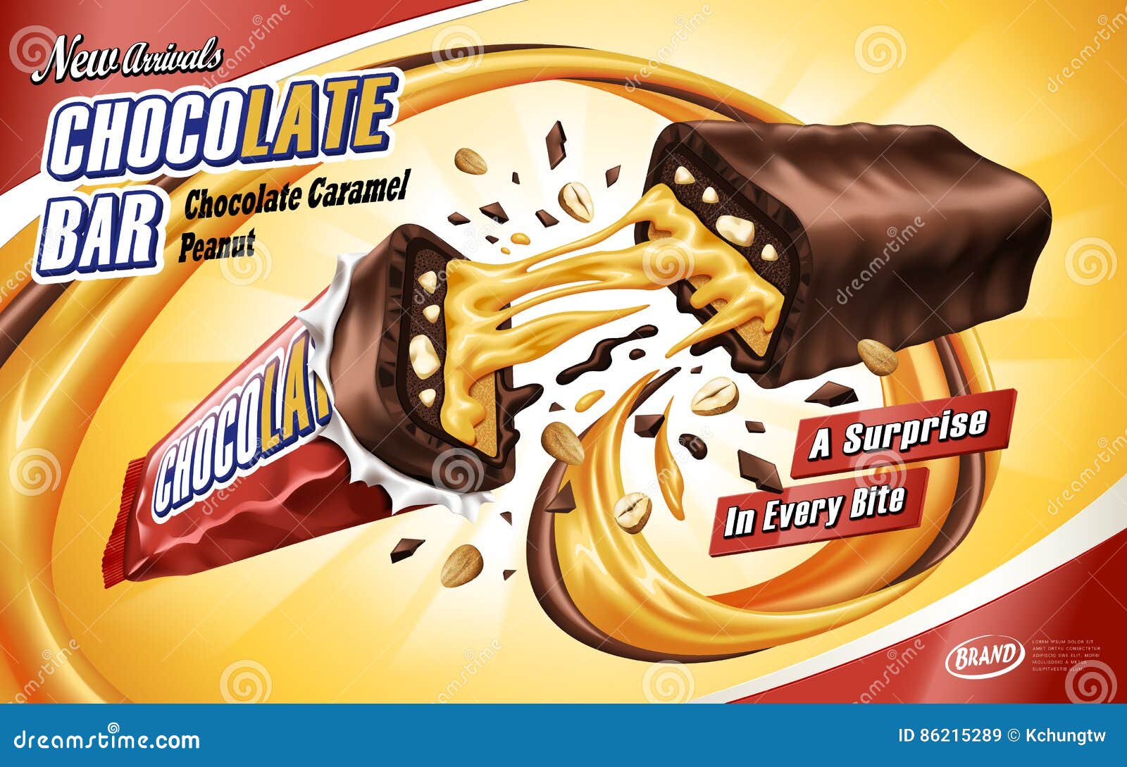 Caramel chocolate bar ad stock vector. Illustration of filled - 86215289