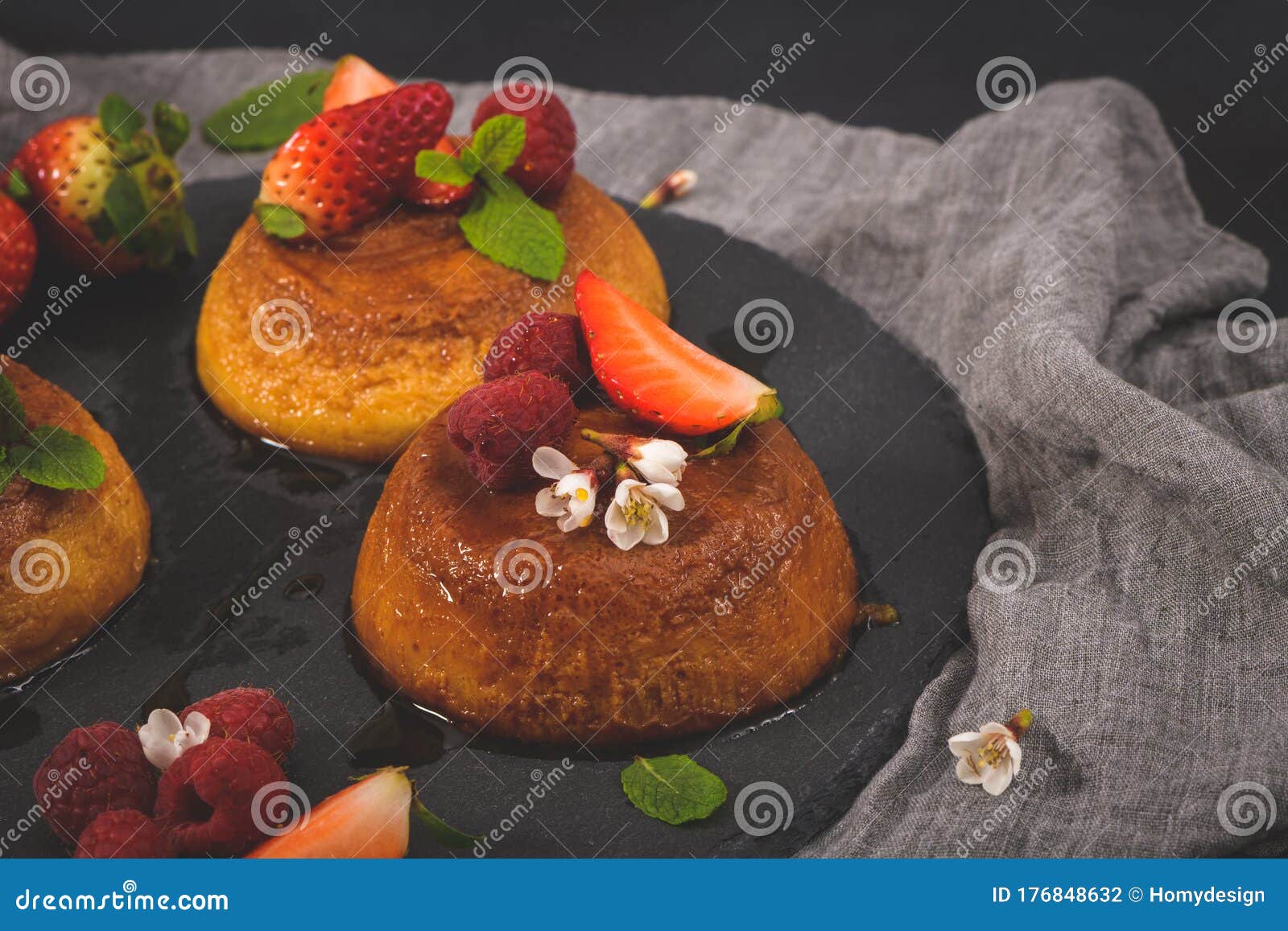Caramel custard puddings stock photo. Image of fresh - 176848632