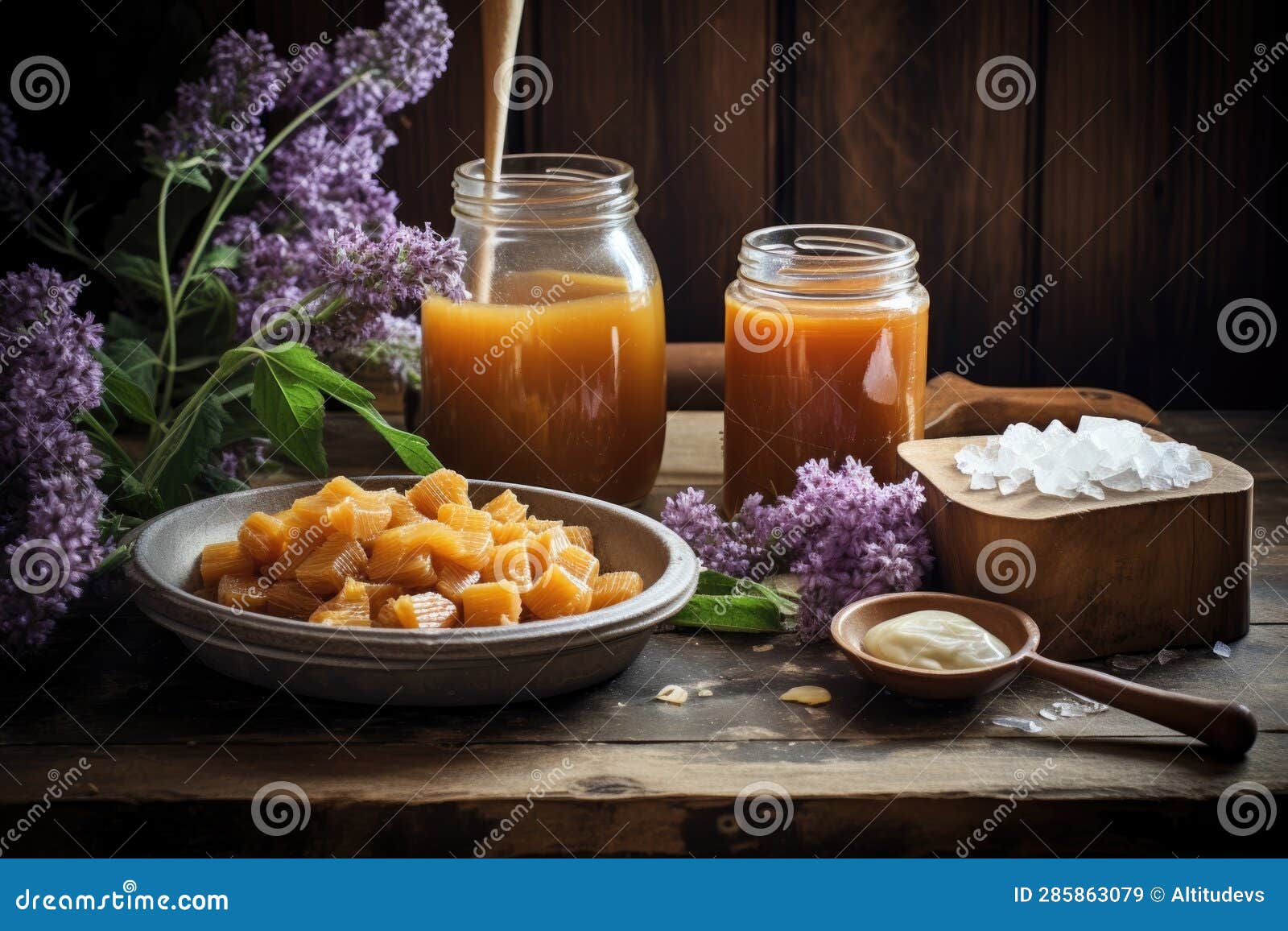 Caramel Ingredients Arranged on a Rustic Table Stock Image - Image of ...