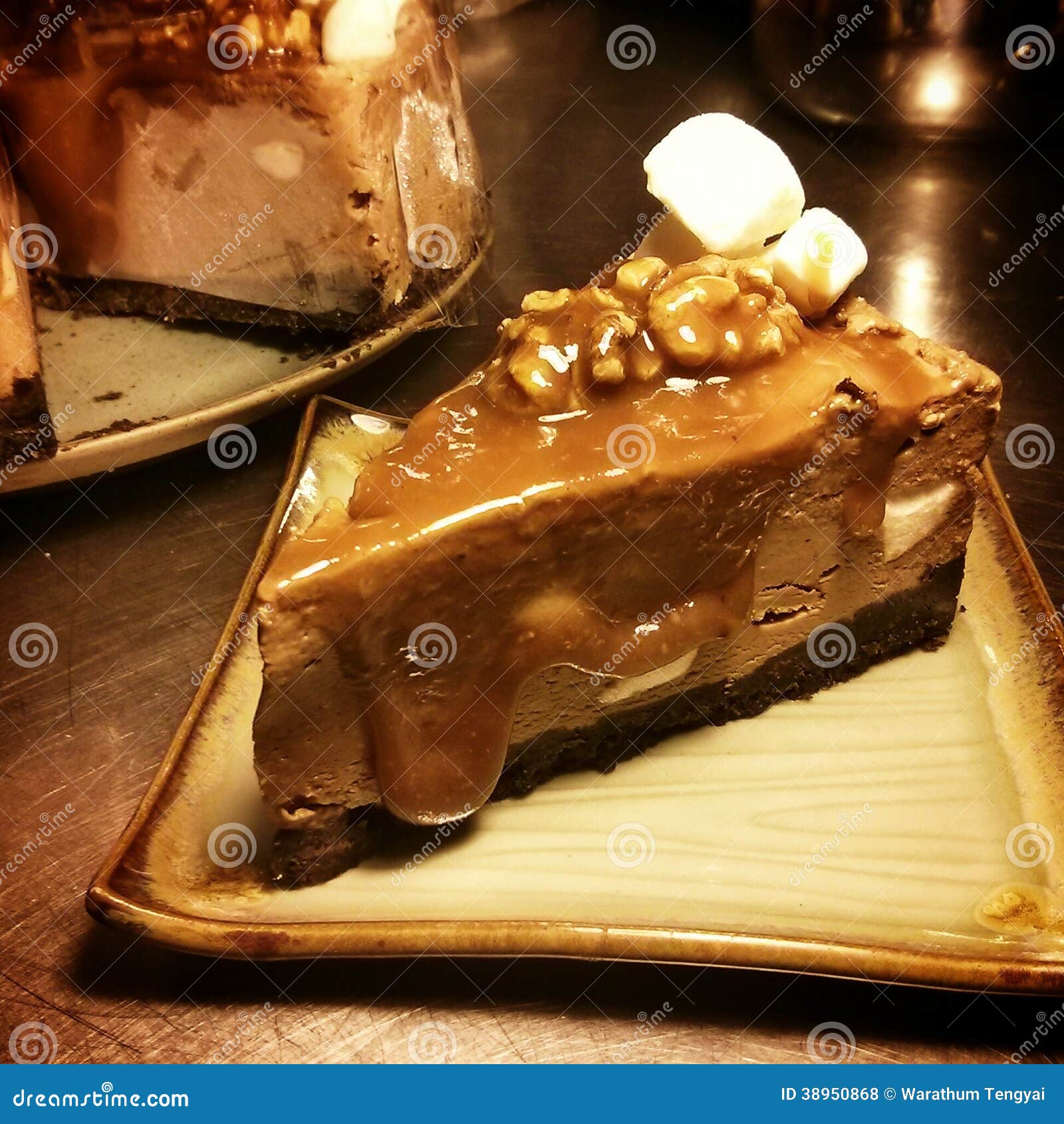 Caramel Marshmellow Cheese Cake Stock Photo - Image of unhealthy ...