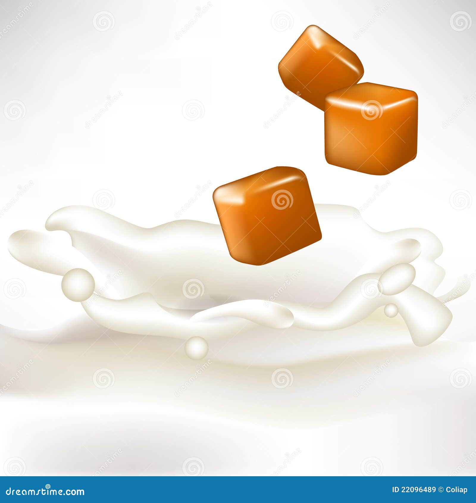 Caramel Pieces Dropped in Milk Splash Stock Vector - Illustration of ...