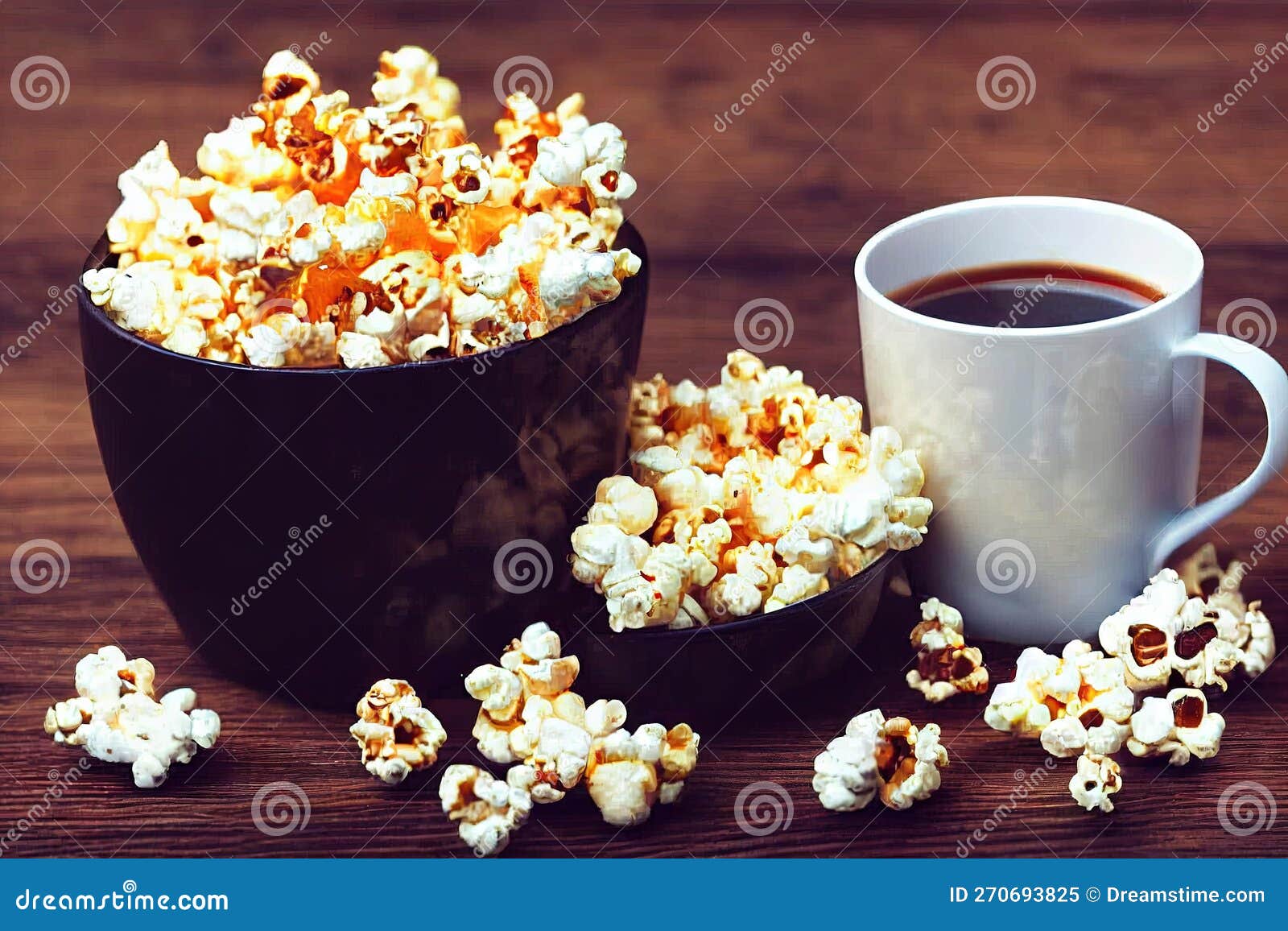 Caramel Popcorn in Bowl As Appetizer To Drink Standing on Table. Stock ...