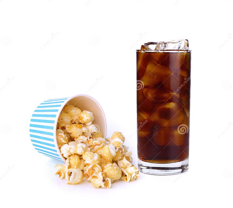 Caramel Popcorn and Coke on White Stock Photo - Image of isolated ...