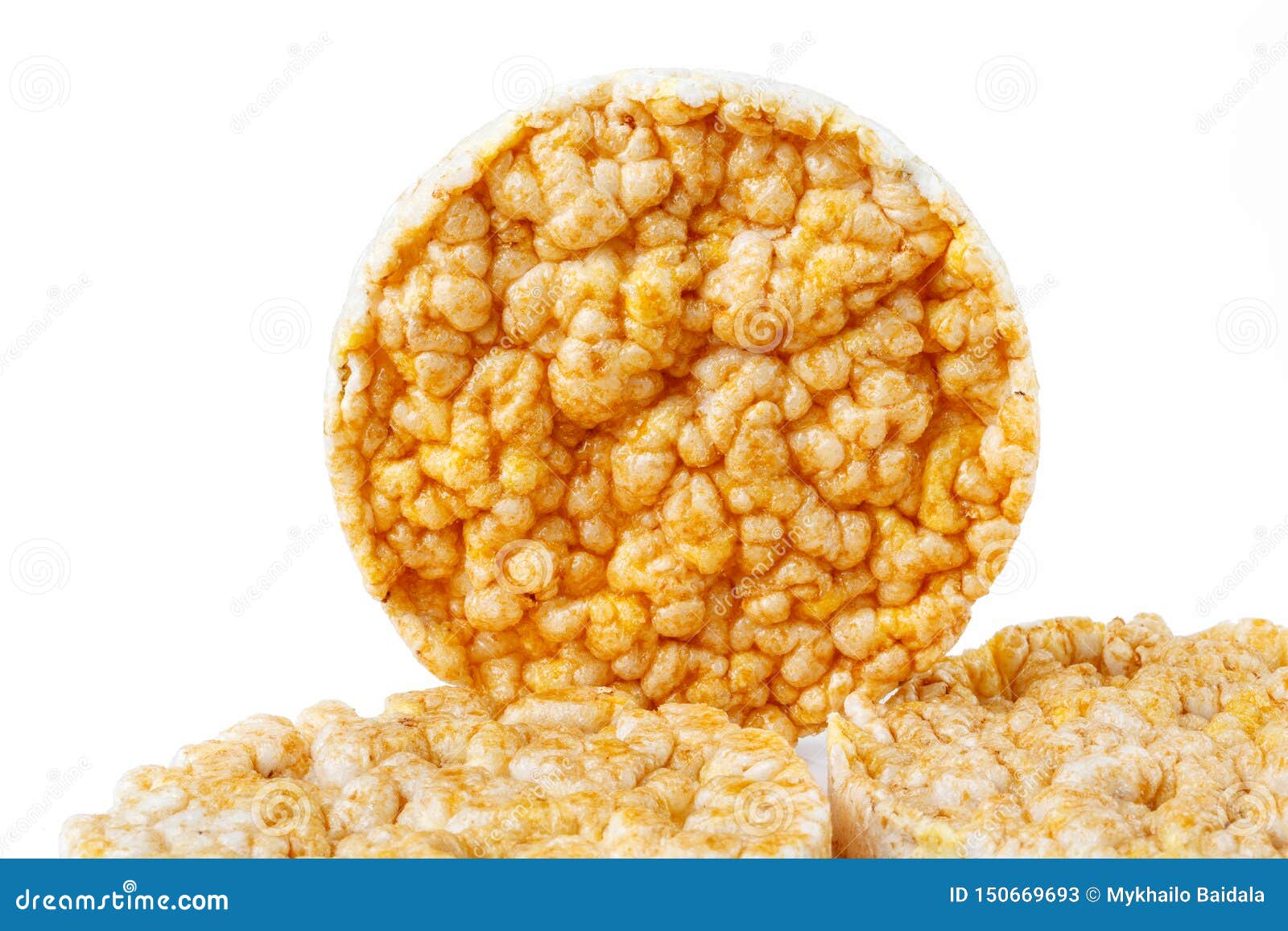 Caramelized Corn Cakes. Puffed Whole Grain Crispbread Isolated on White ...