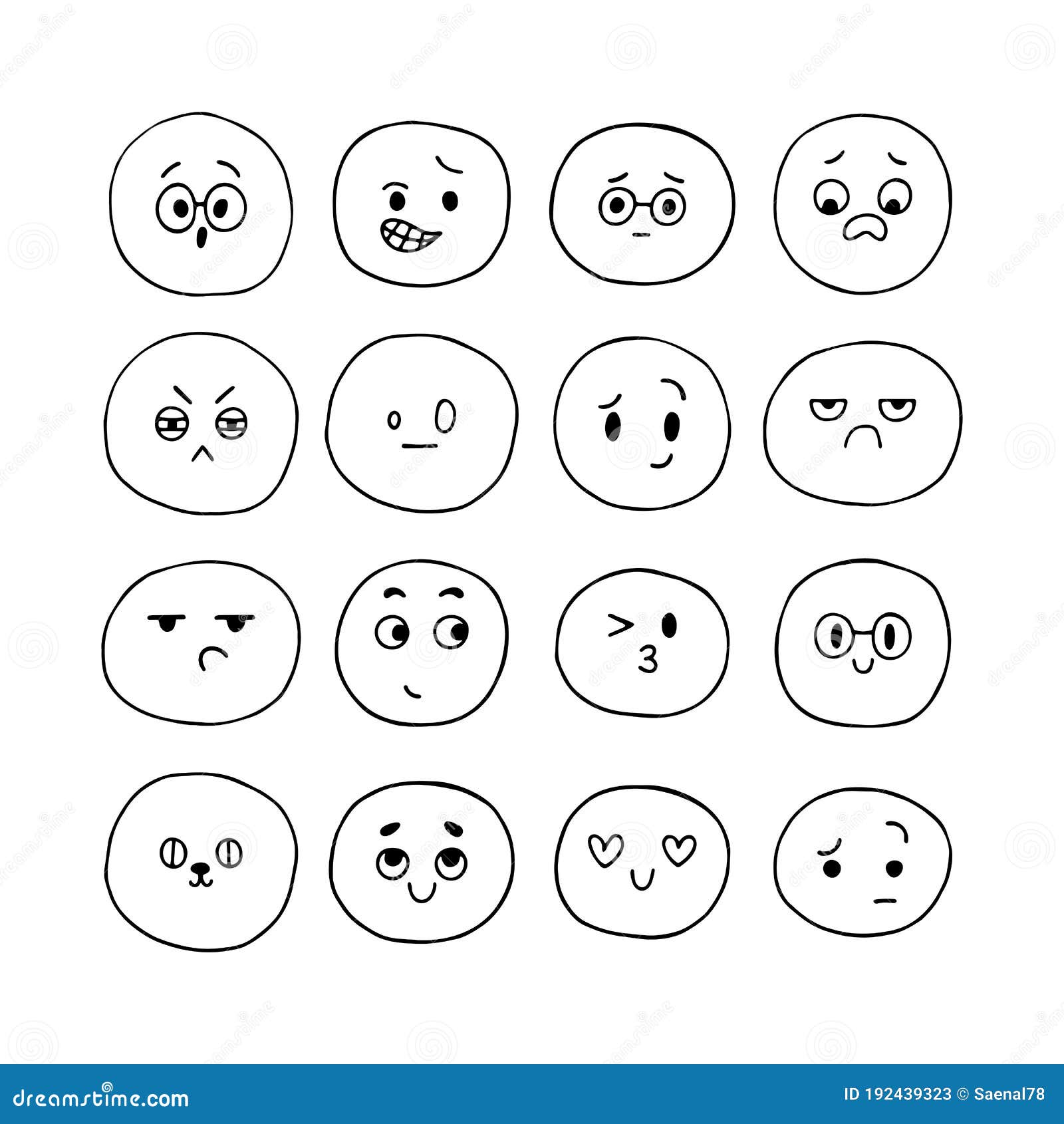 Caras Sonrientes Alegres Dibujadas a Mano. Conjunto De Expresiones ... Caras Sonrientes Alegres Dibujadas a Mano. Conjunto De Expresiones ...
