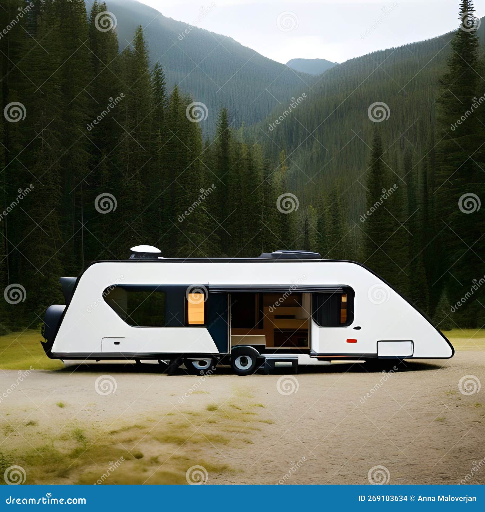 Caravan in the in the Beautiful Forest. Caravan Design Concept Stock ...