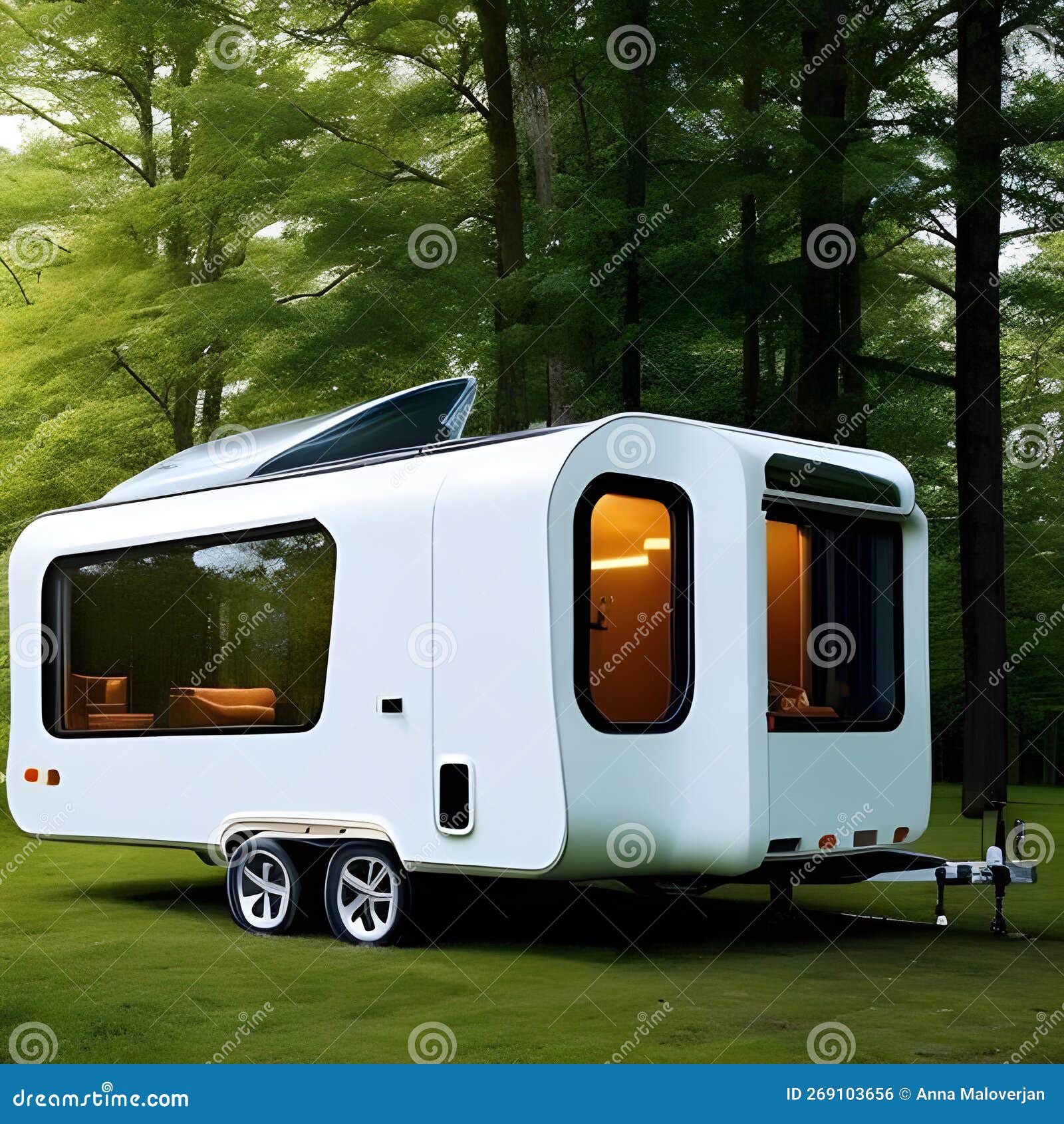 Caravan in the in the Beautiful Forest. Caravan Design Concept Stock ...