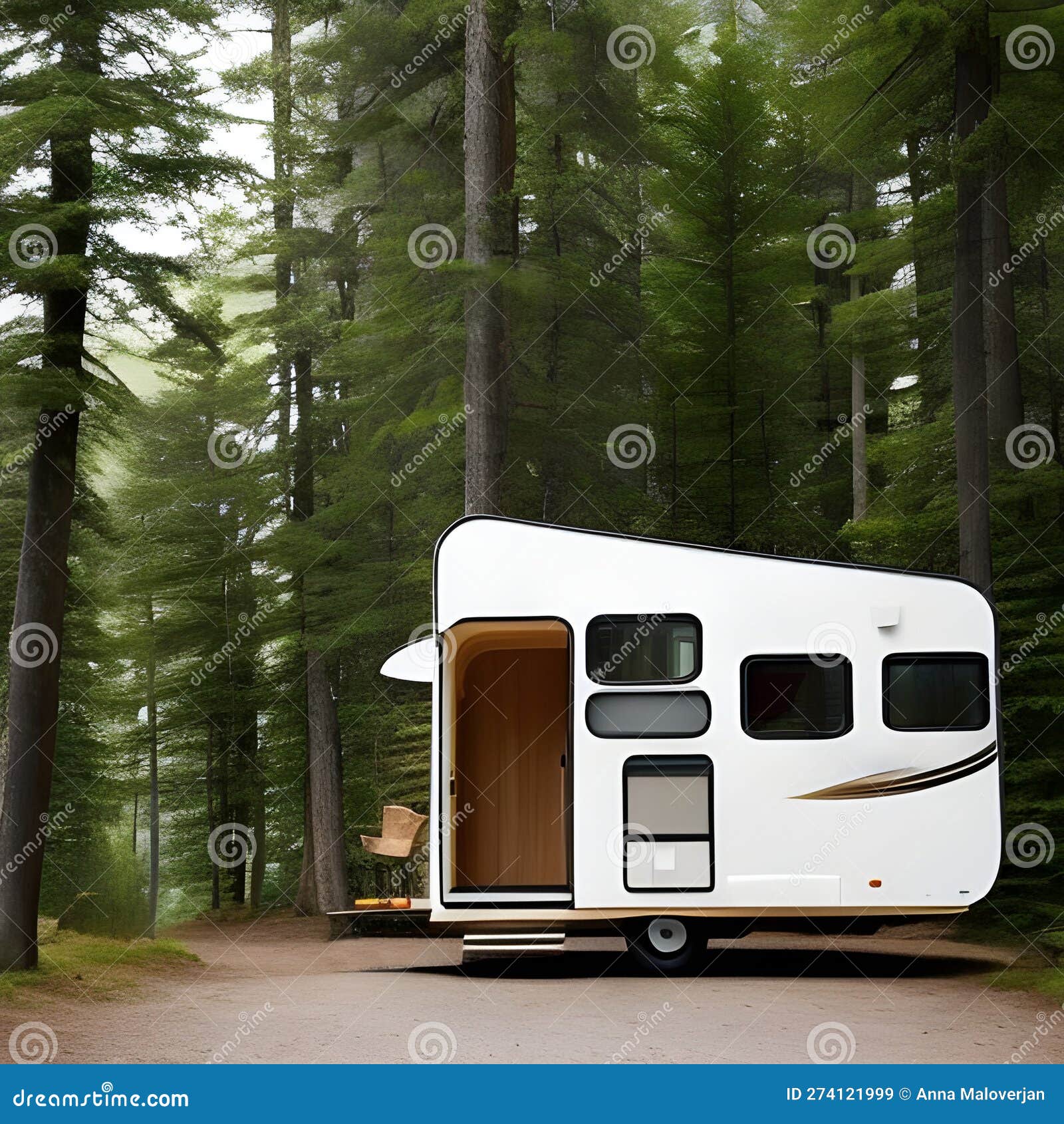 Caravan in the in the Beautiful Forest. Caravan Design Concept Stock ...