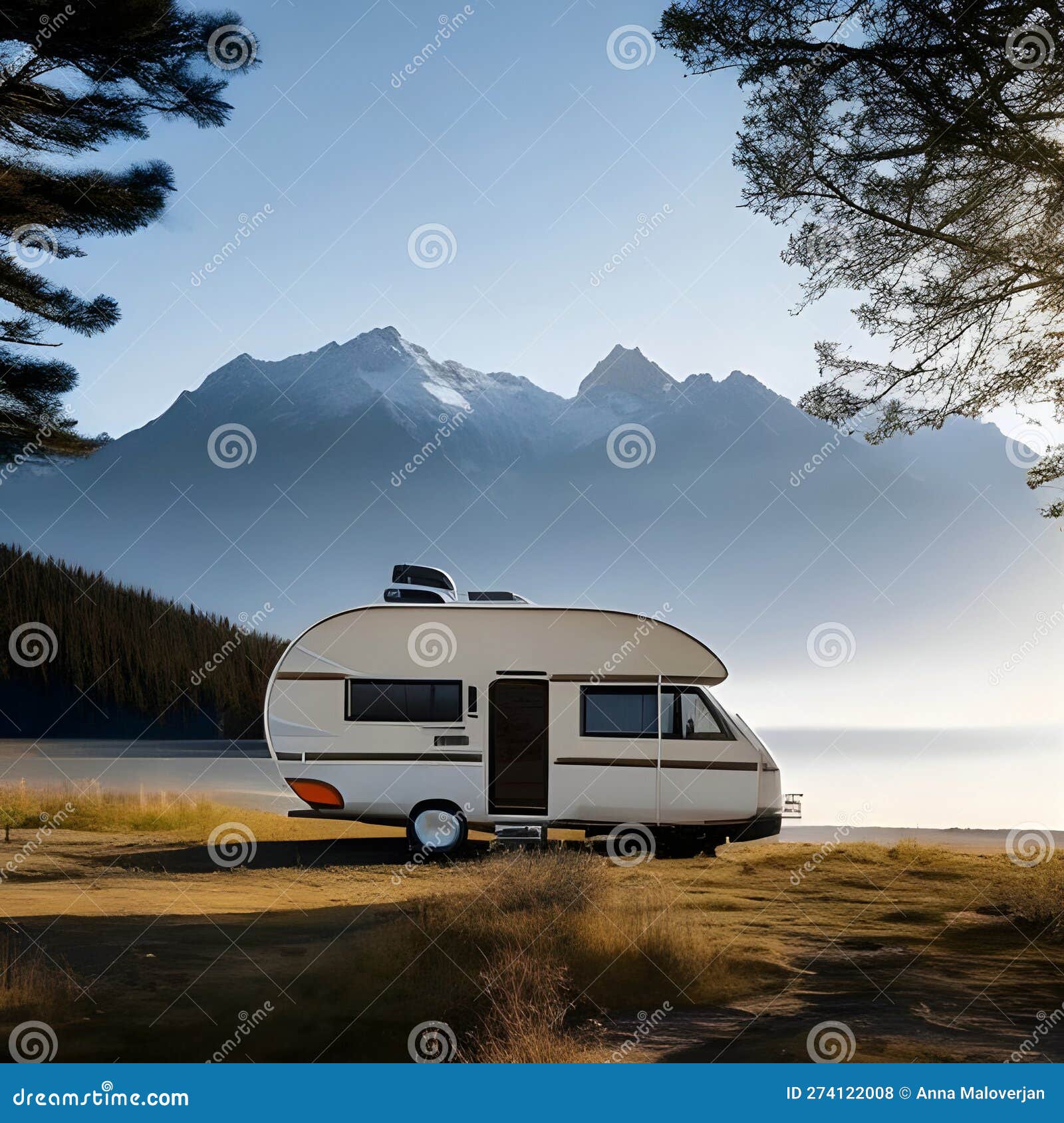Caravan in the in the Beautiful Forest. Caravan Design Concept Stock ...