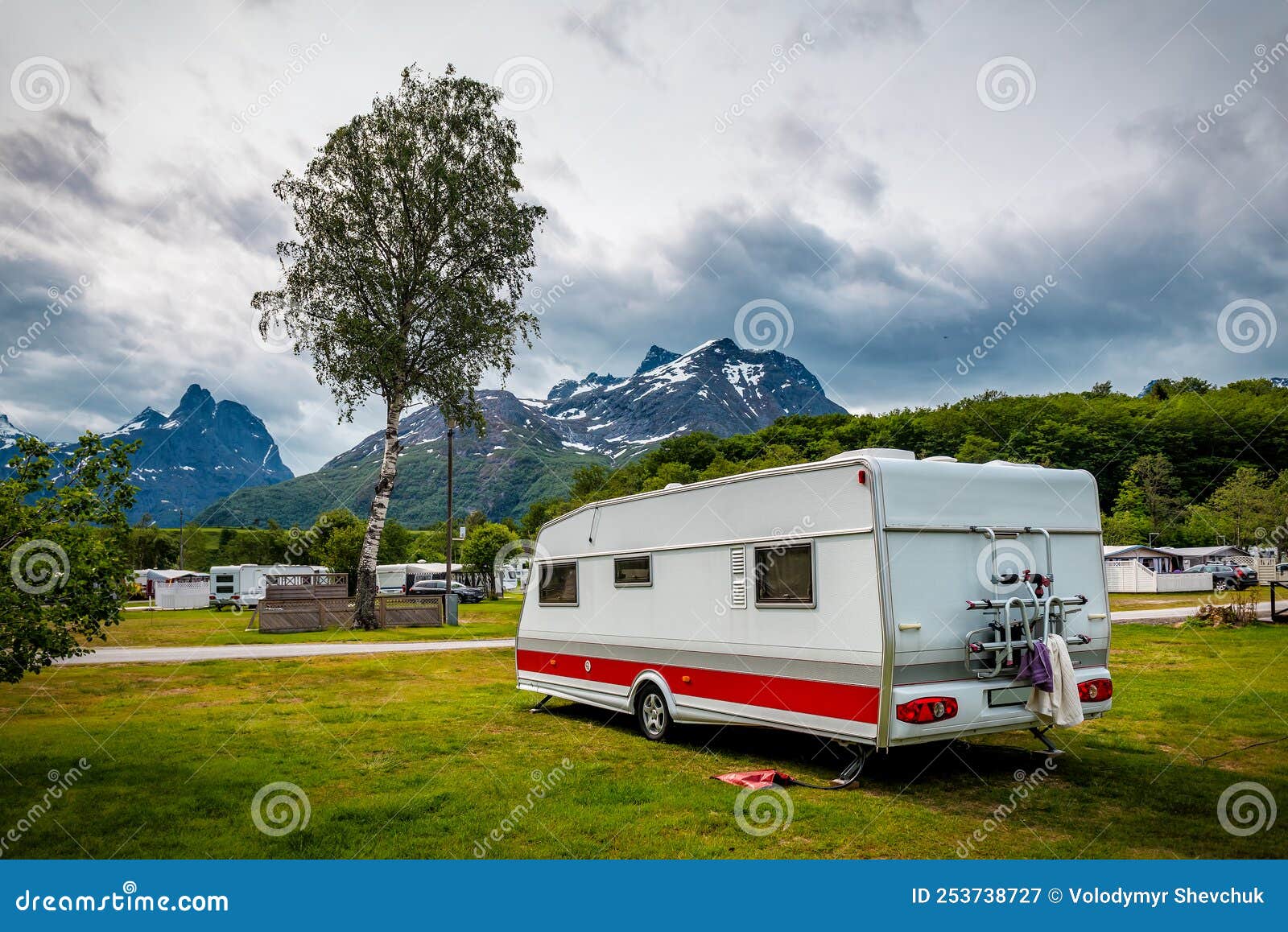 Caravan Camper in a Relaxing Nature Camp Site Stock Image - Image of ...