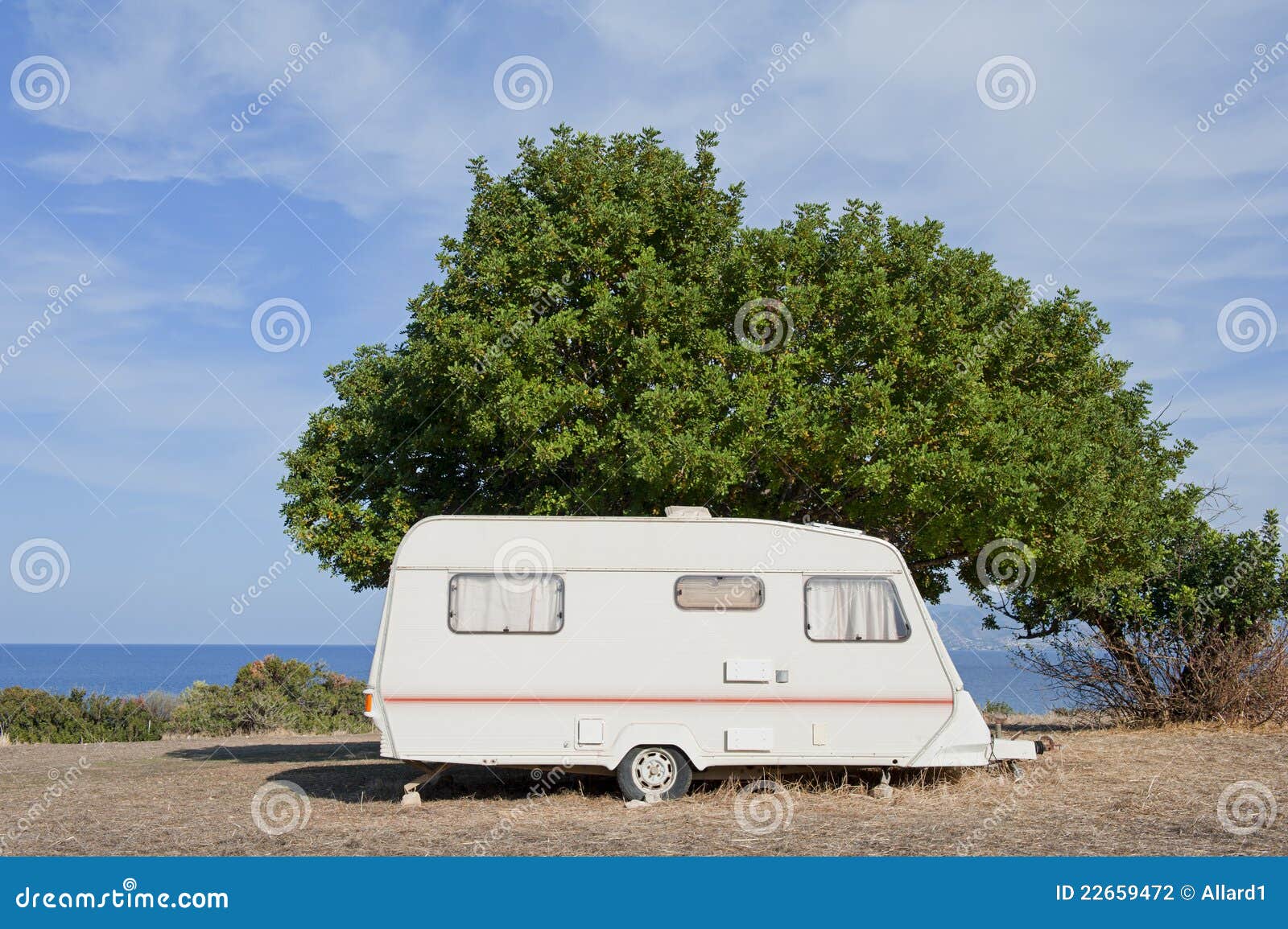 Caravan on Camping by the Sea Stock Photo - Image of mediterranean ...