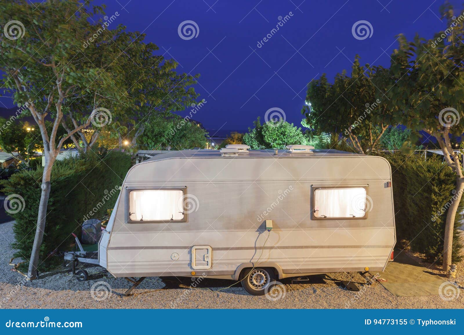 Caravan on a camping site stock image. Image of transportation - 94773155