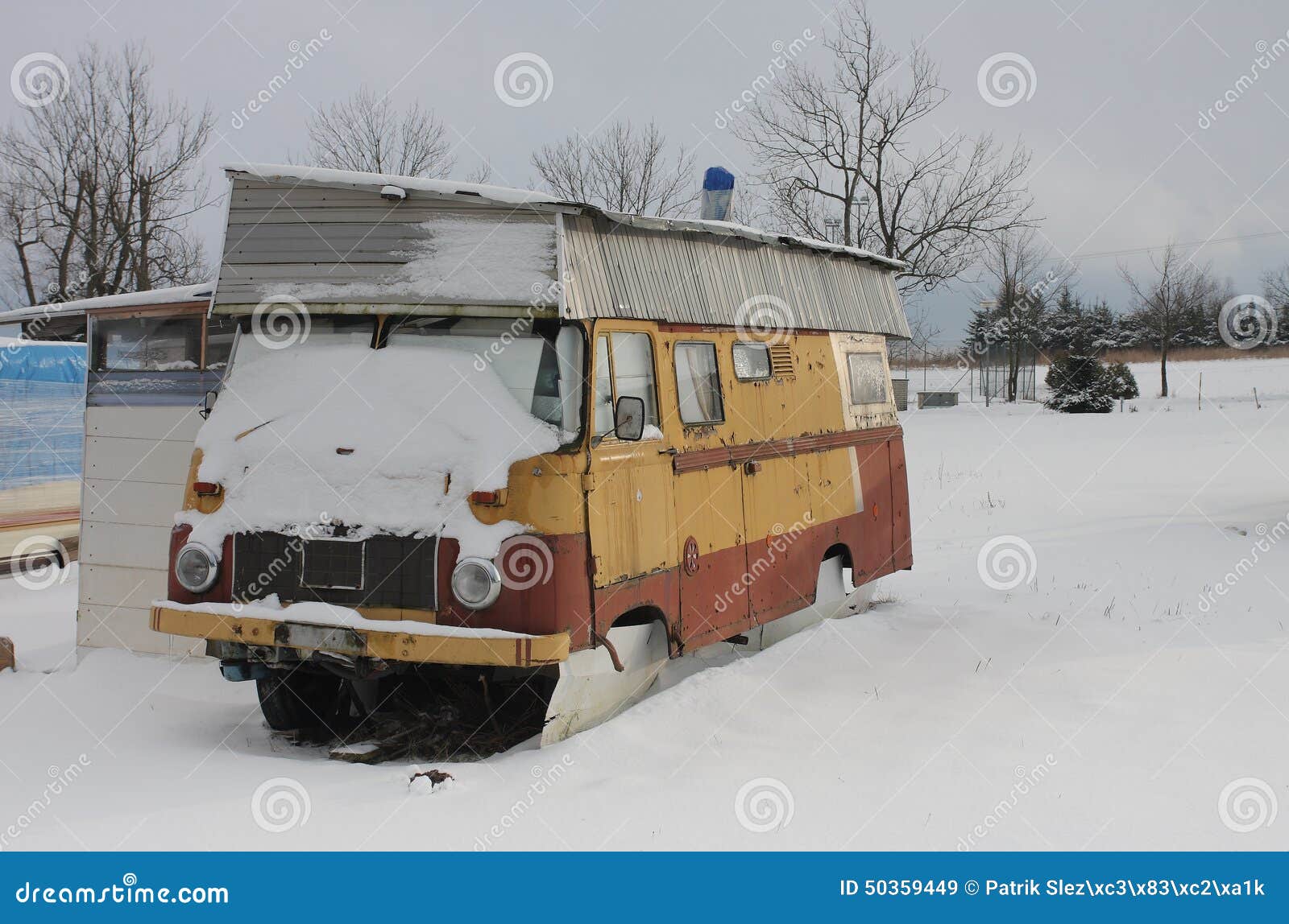 Caravan Covered by Snow in Winter Stock Image - Image of lines, sketch ...