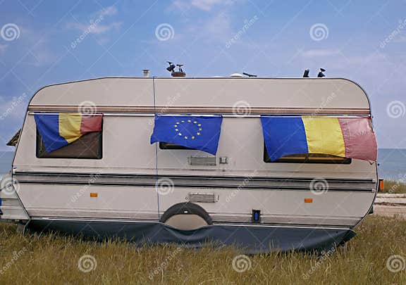 Caravan with flags stock photo. Image of motor, holidays - 20004114