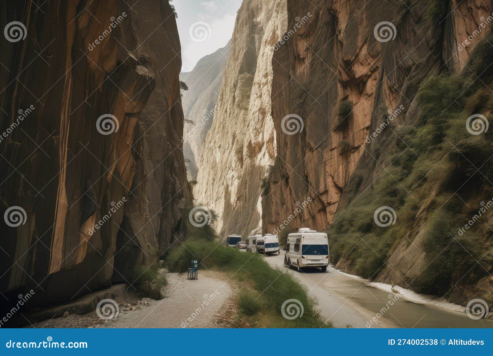 Caravan Passing through Narrow Gorge, with Towering Cliffs on Either ...