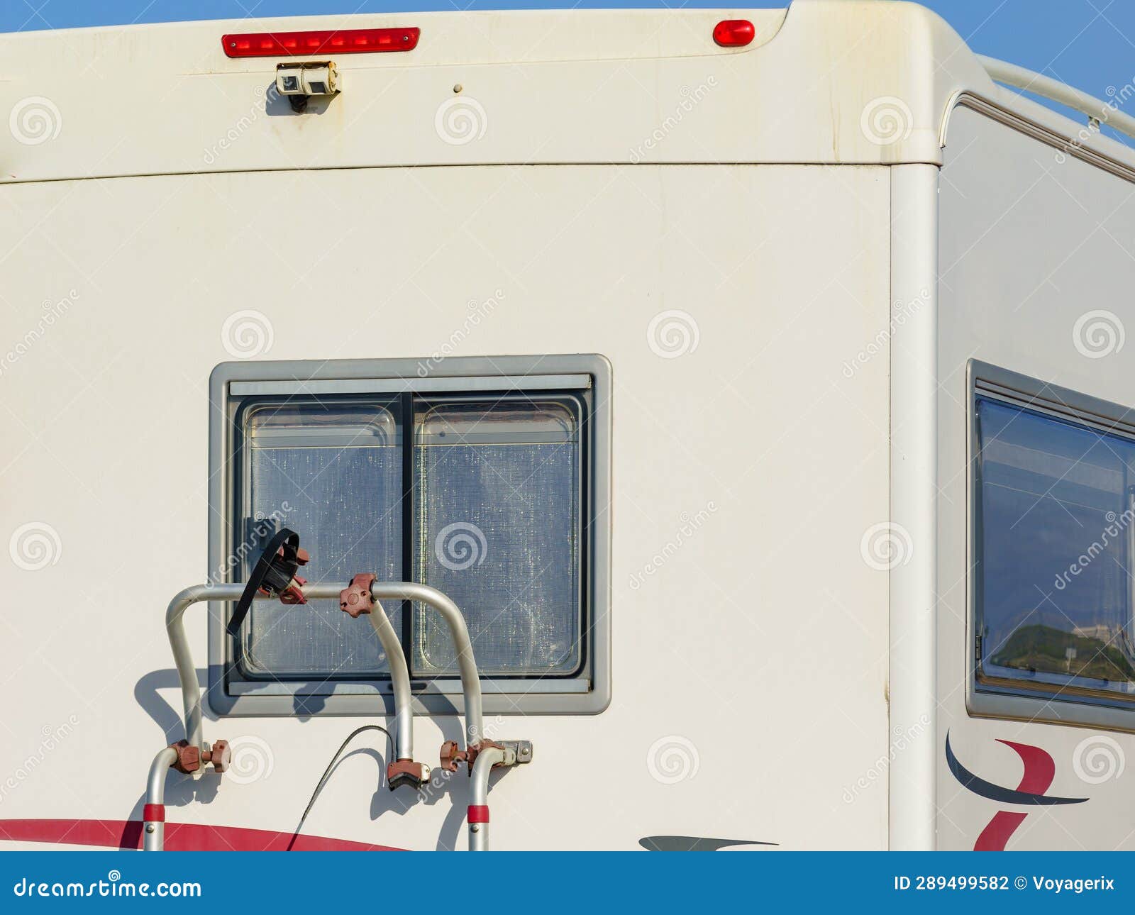 Caravan with rack on back stock photo. Image of camper - 289499582