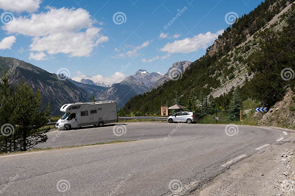 Caravan on the Road in the Alps Stock Image - Image of french, hill ...