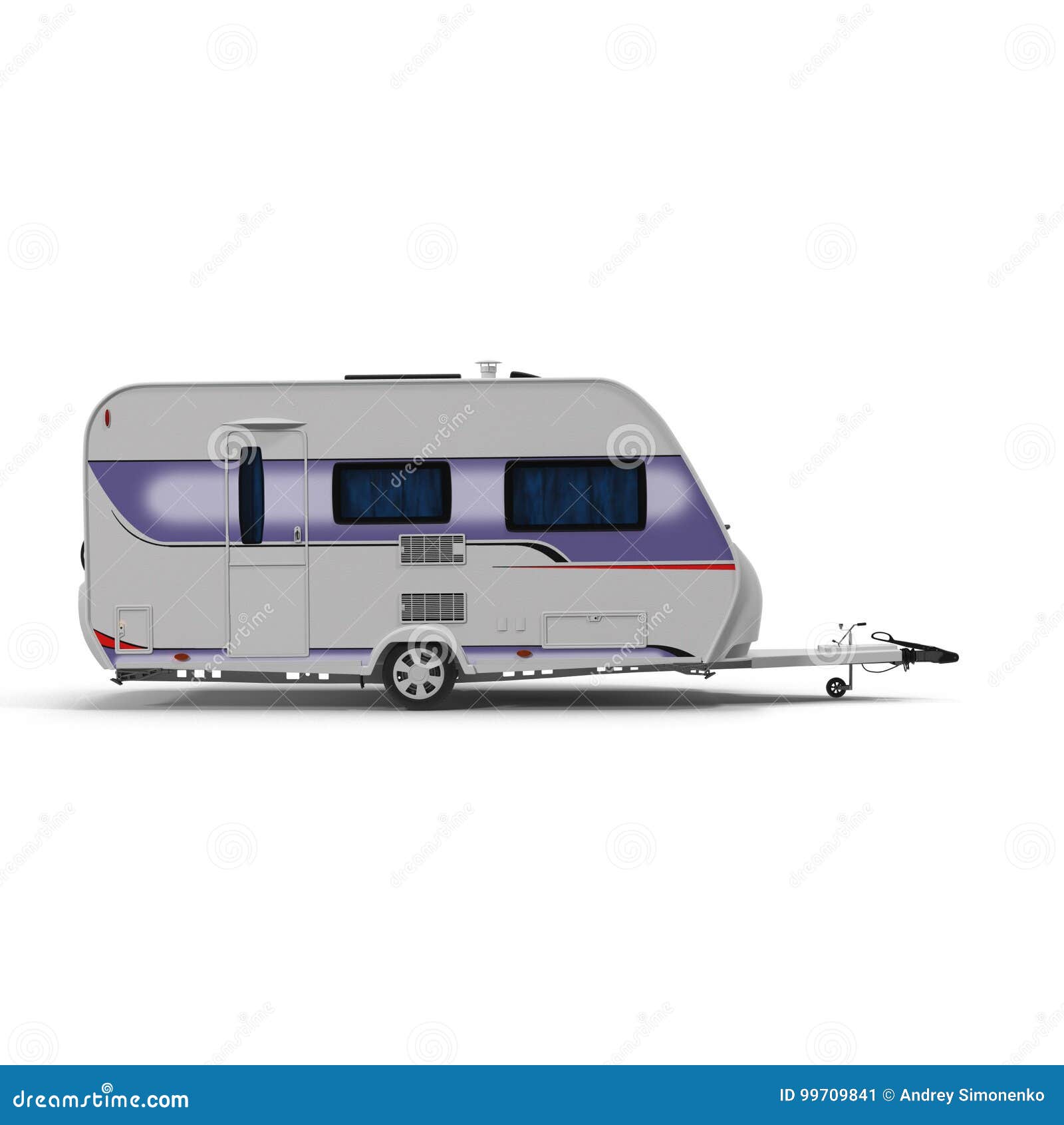 Caravan Sleeping Trailer Isolated on White. Side View. 3D Illustration ...