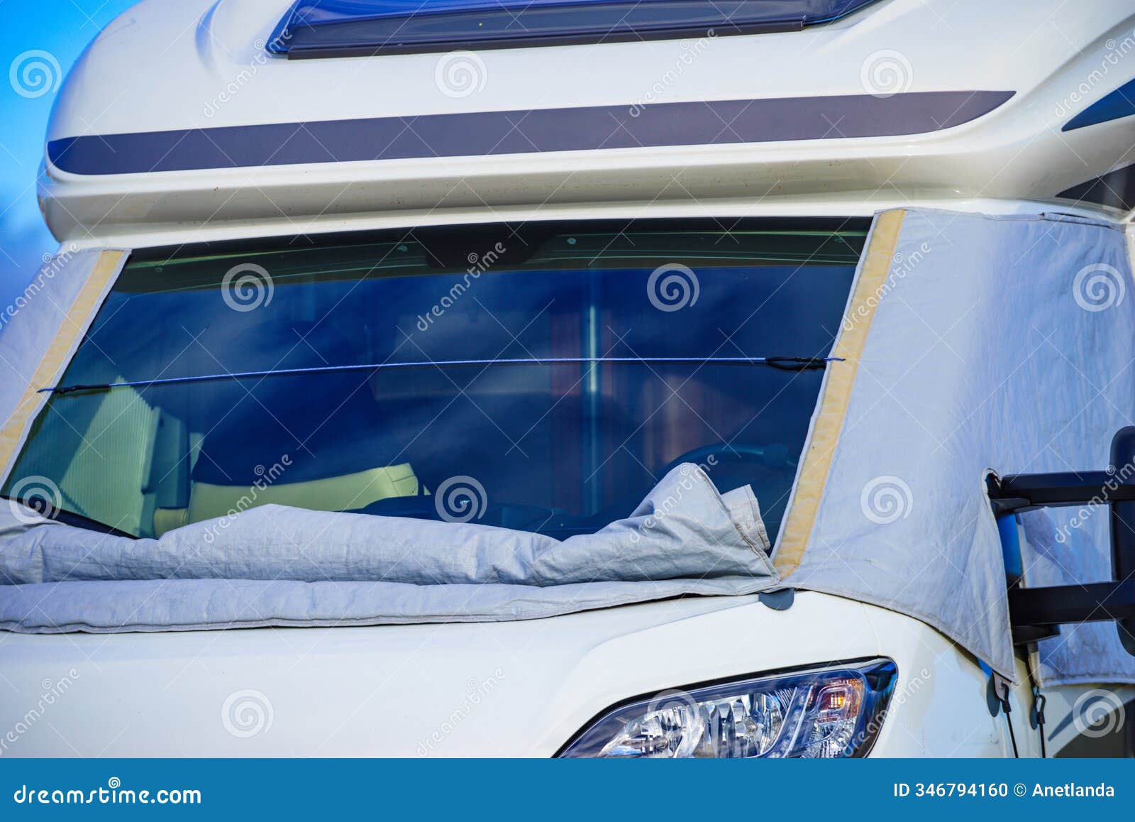 Caravan with Thermal Screen Blind Outdoors Stock Photo - Image of camp ...