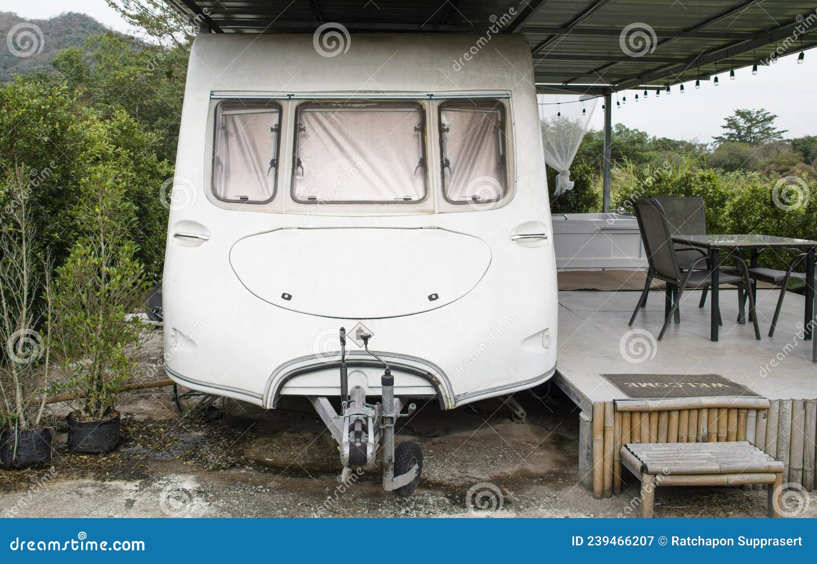 Caravan Trailer with Balcony in Front Stock Image - Image of freedom ...