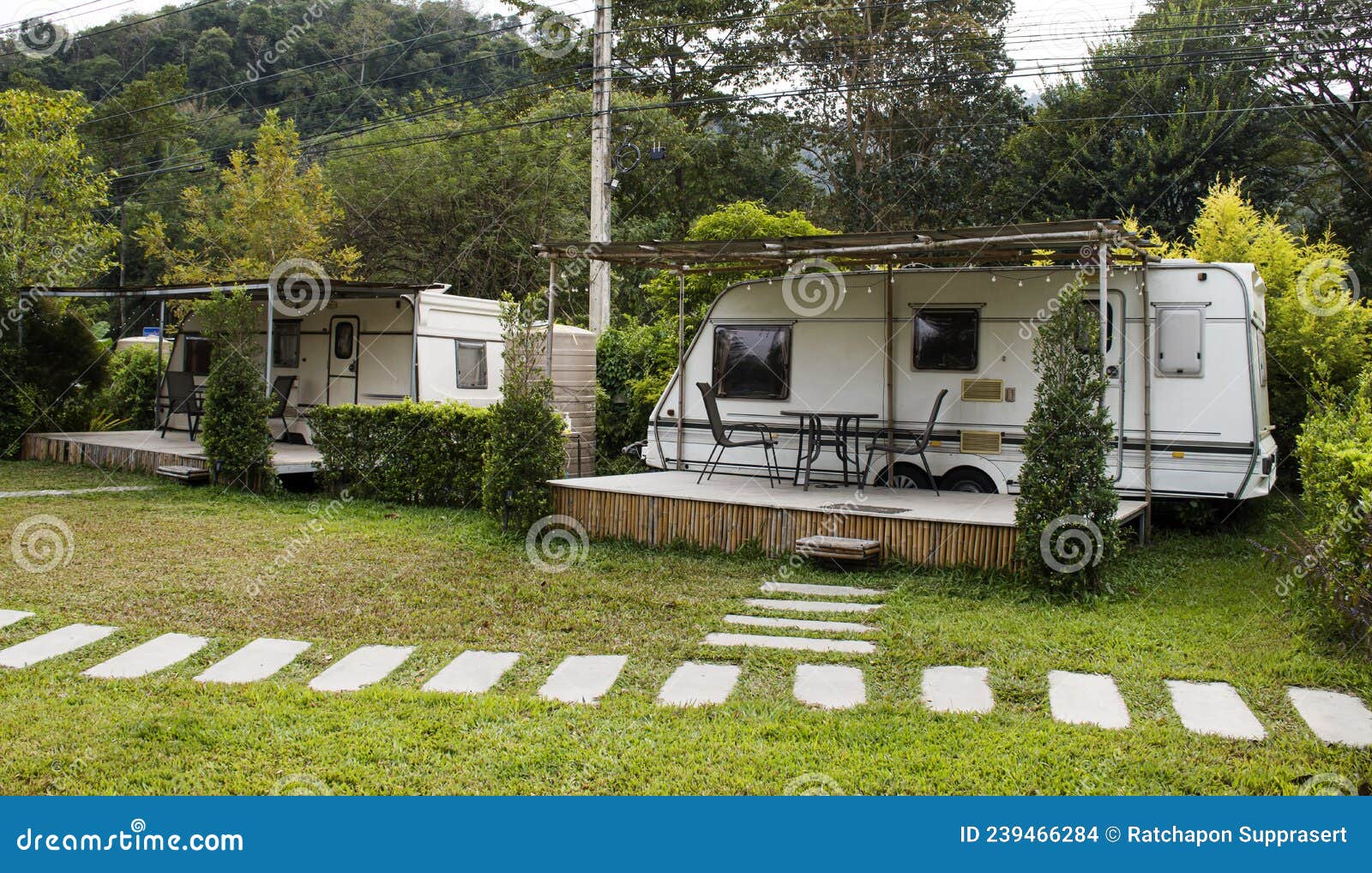 Caravan Trailer with Balcony in Front Stock Photo - Image of comfort ...
