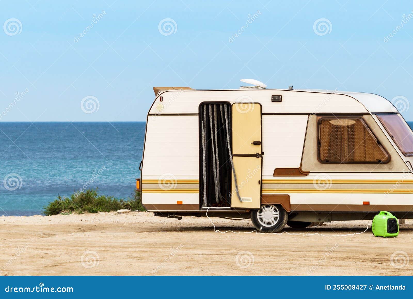 Caravan Trailer Camping on Beach Stock Image - Image of nature, mobile ...