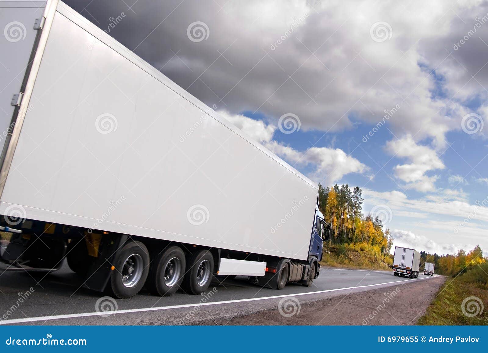 Caravan of Trucks on Highway Stock Image - Image of forest, lines: 6979655