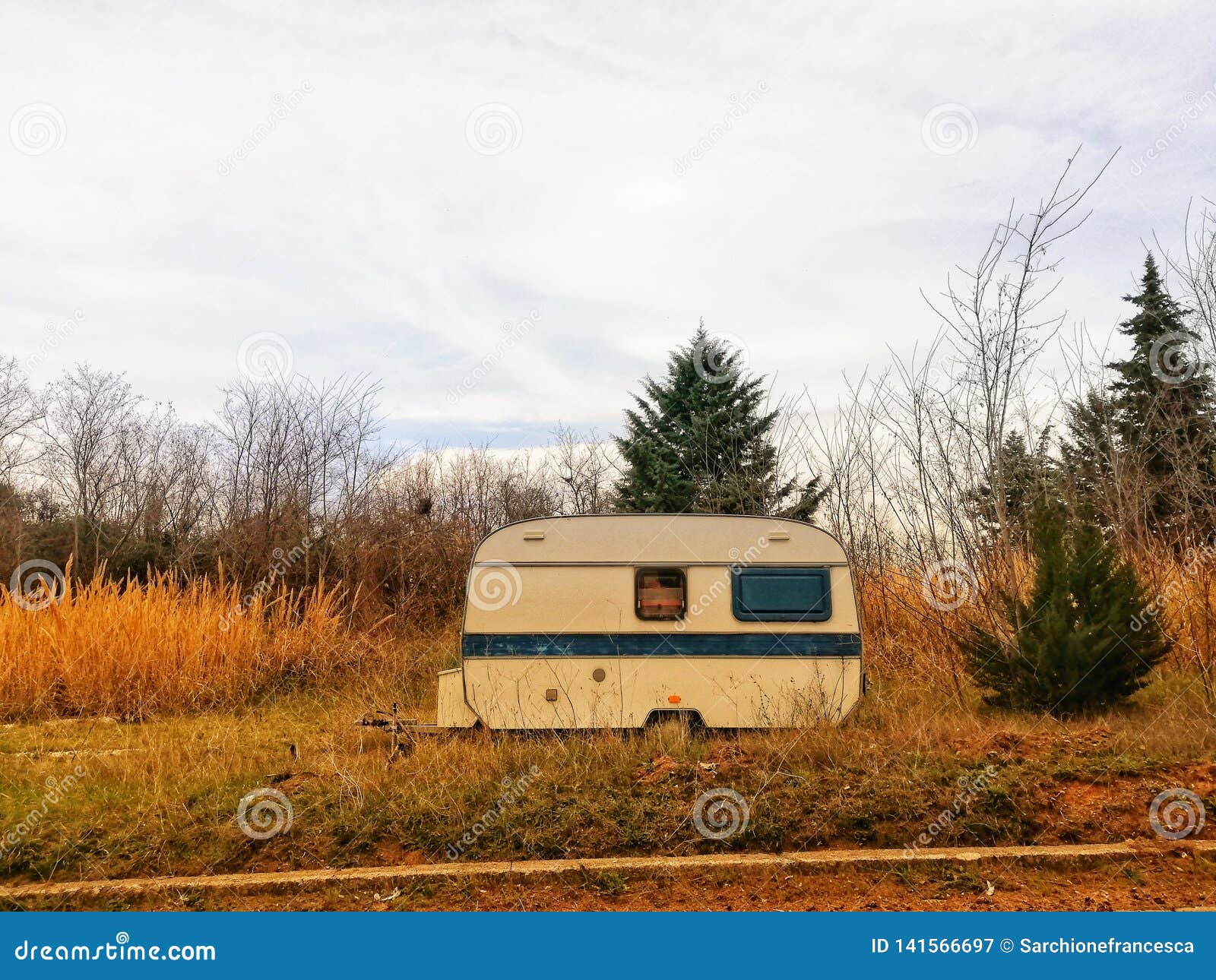 Caravans in the woods stock image. Image of transportation - 141566697