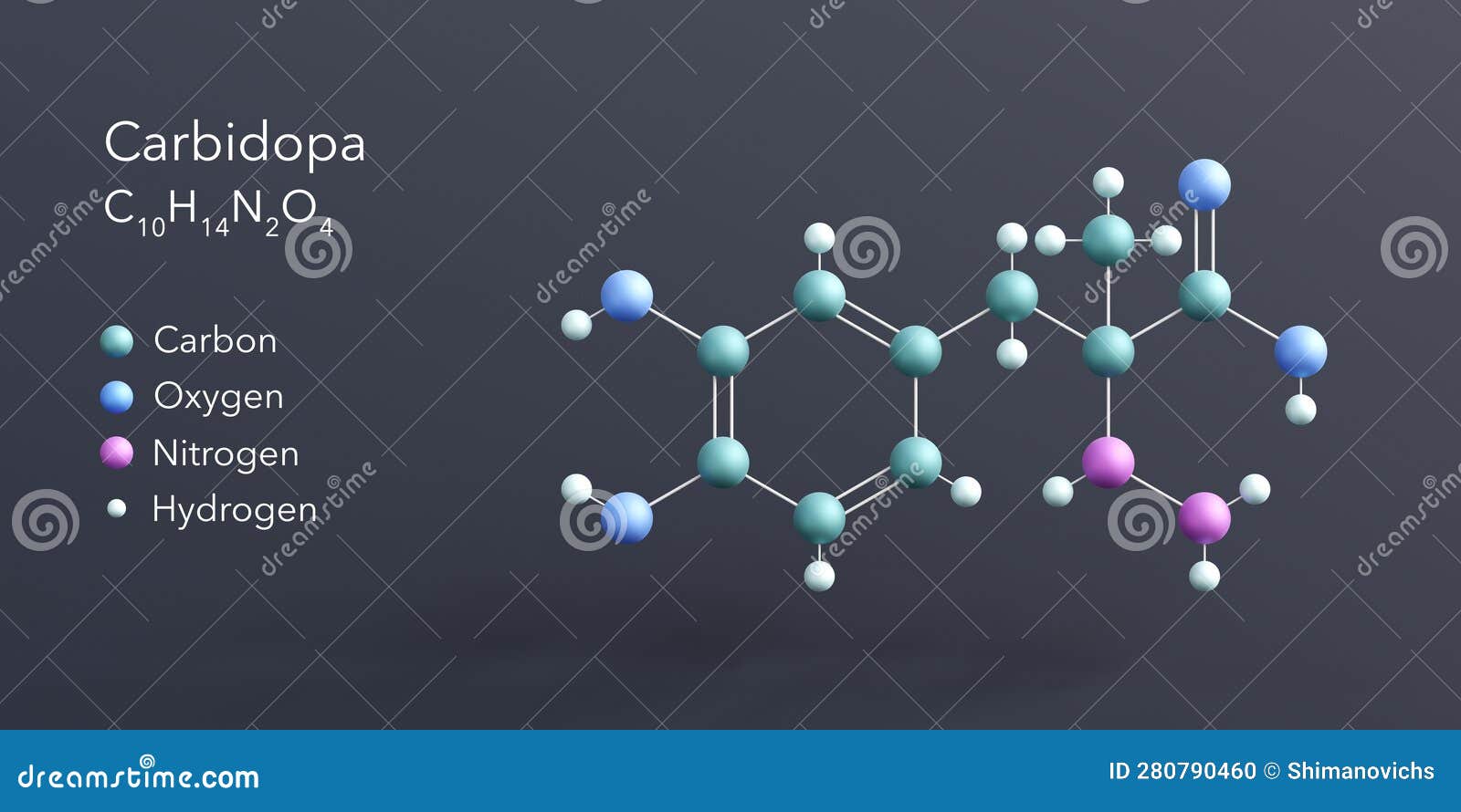 Carbidopa Molecule 3d Rendering, Flat Molecular Structure with Chemical ...