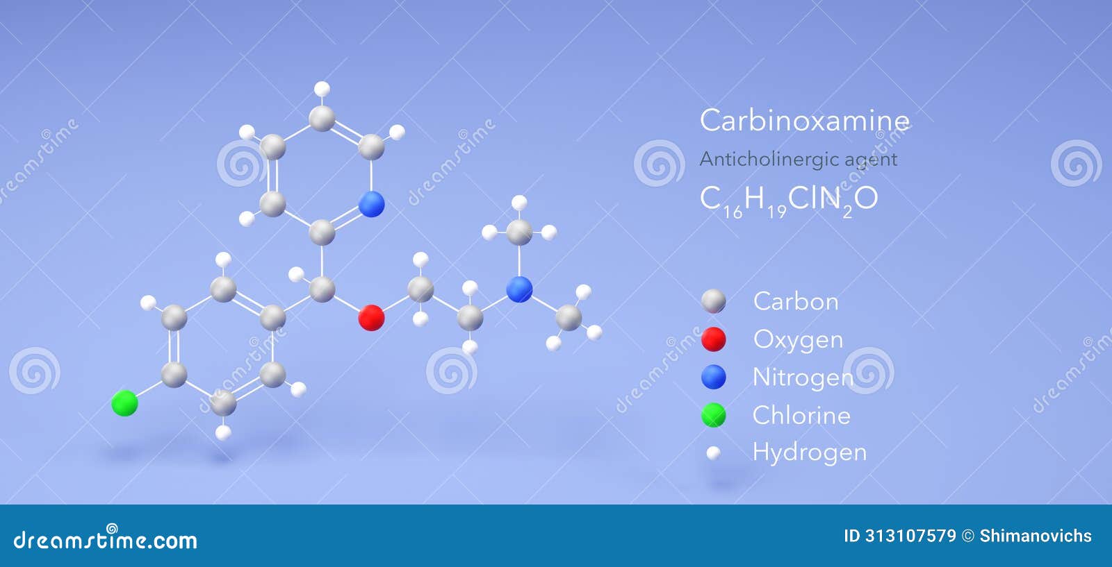 Carbinoxamine Molecule, Molecular Structures, Antihistamine, 3d Model ...