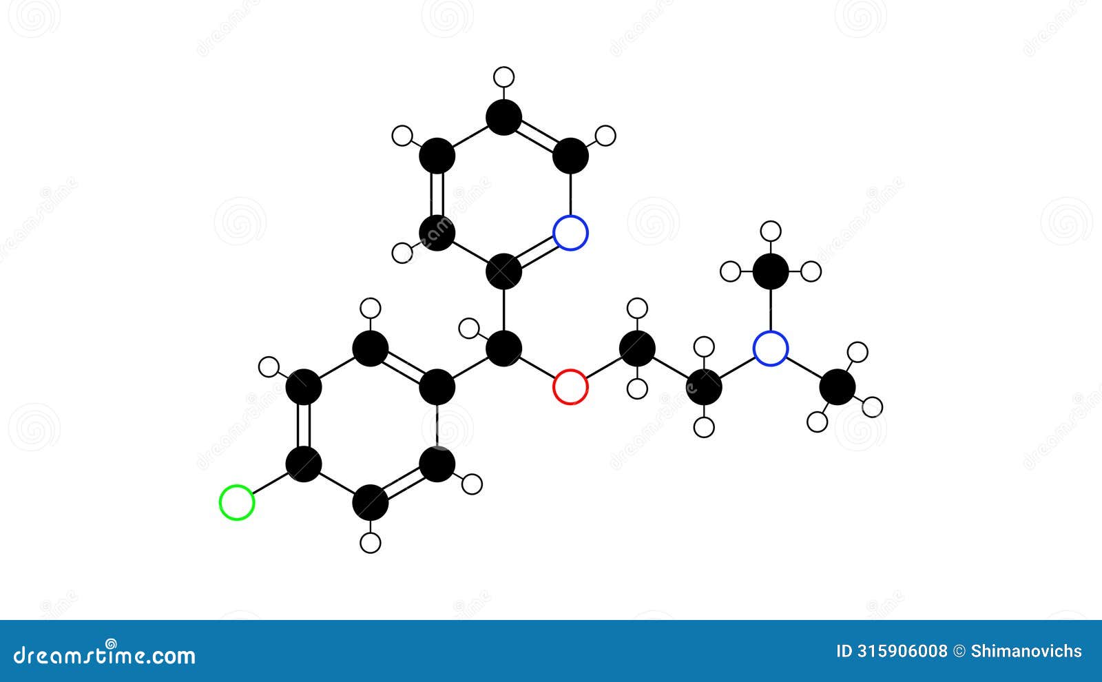 Carbinoxamine Molecule, Structural Chemical Formula, Ball-and-stick ...