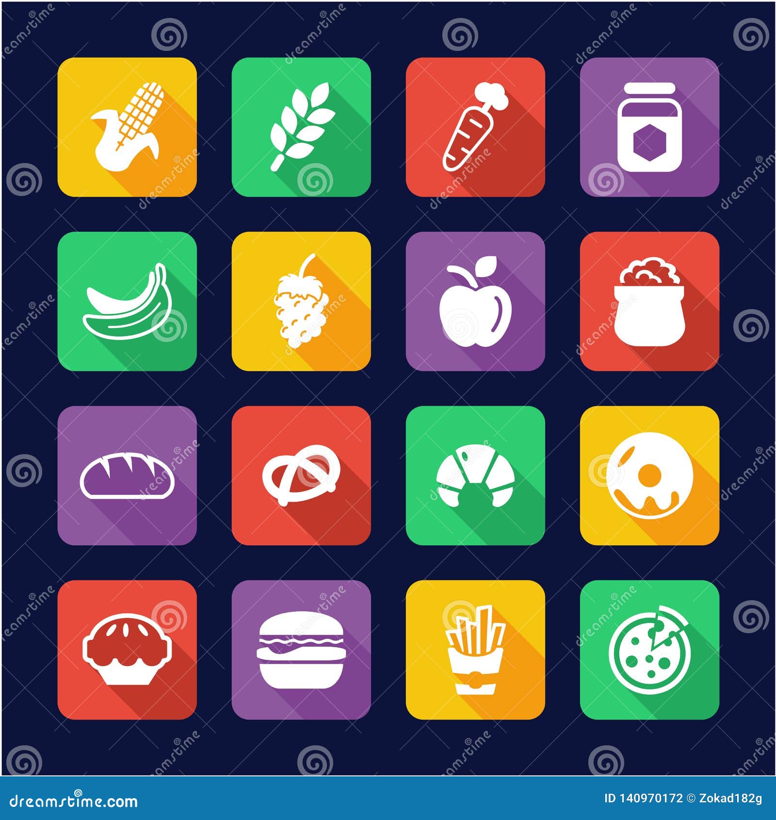 Carbohydrate Food or Carbs Food Icons Flat Design Stock Vector ...