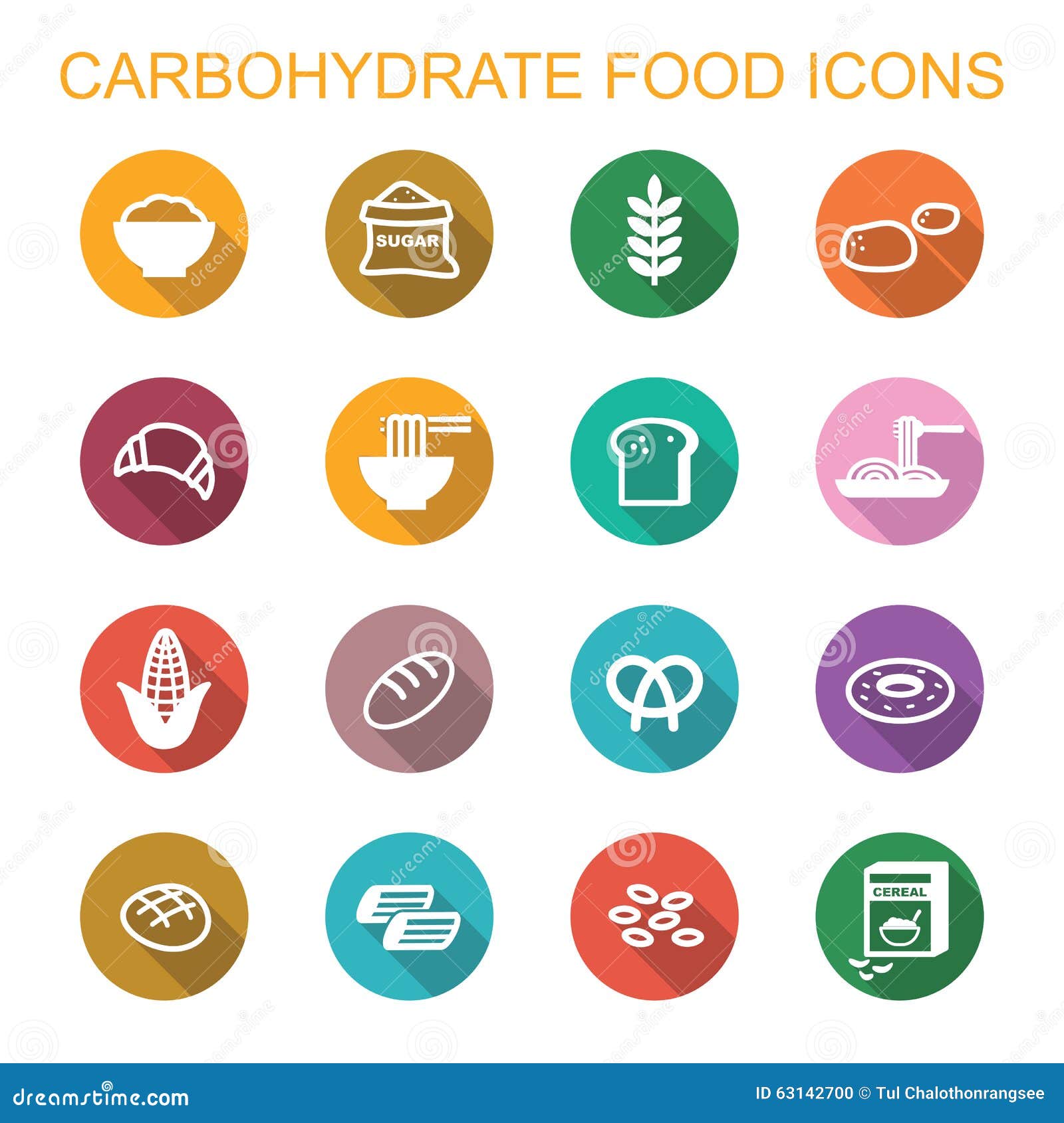 Carbohydrate Food Or Carbs Food Icons Freehand Fill Cartoon Vector ...