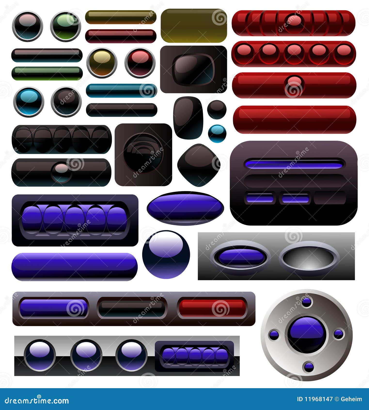The Carbon Blue Digital Button Collection Stock Illustration ...