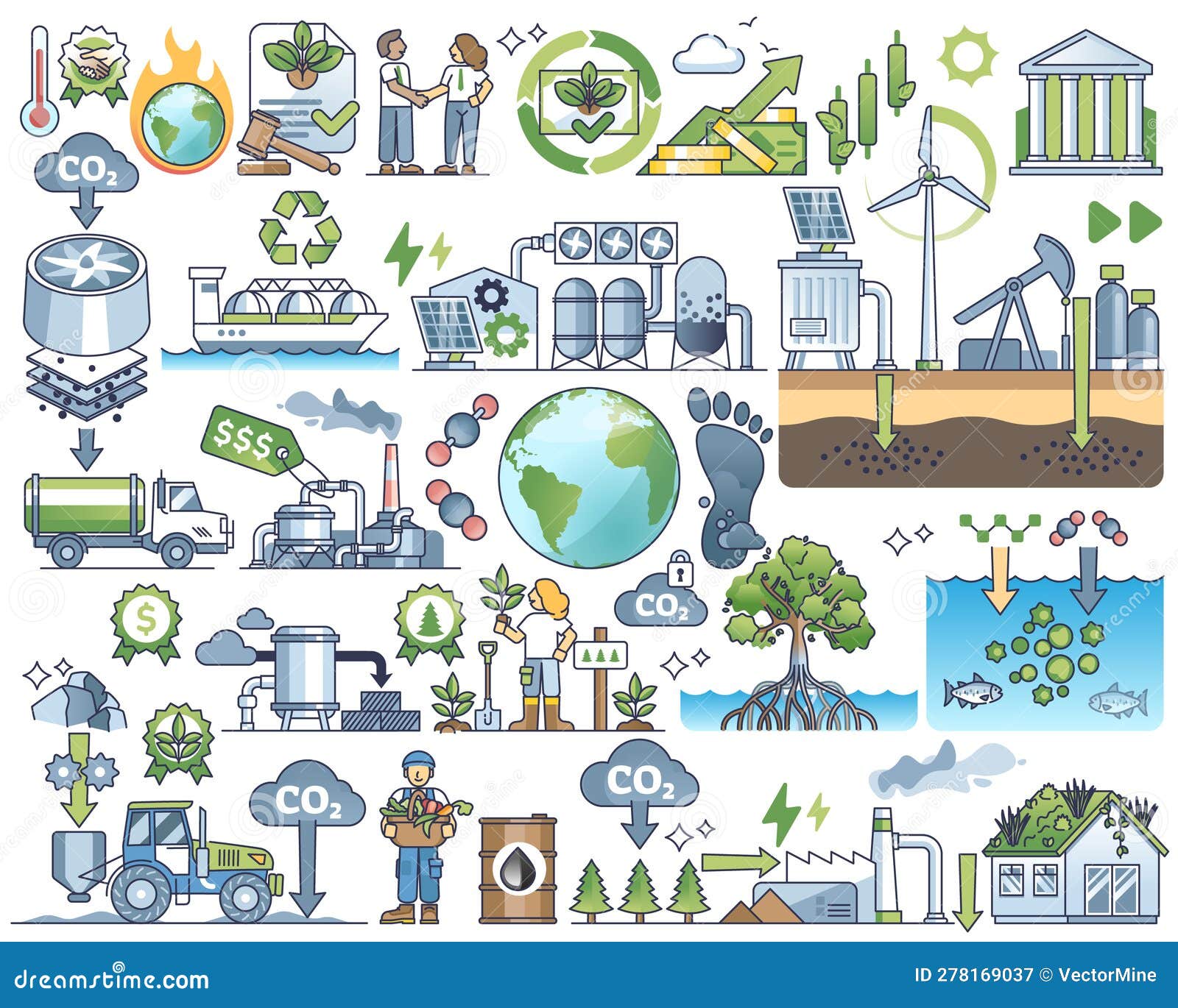 Carbon Capture and CO2 Dioxide Storage Underground Outline Collection ...