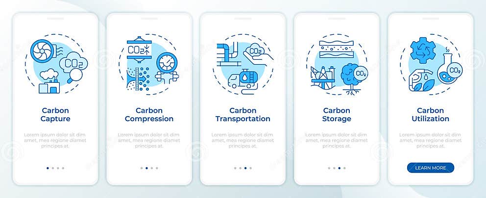 Carbon Capture Methods Blue Onboarding Mobile App Screen Stock ...