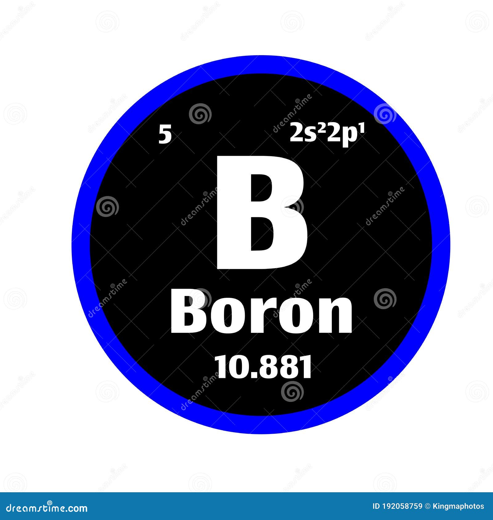 Boron B Button on Black and White Circle Button Background with Blue ...