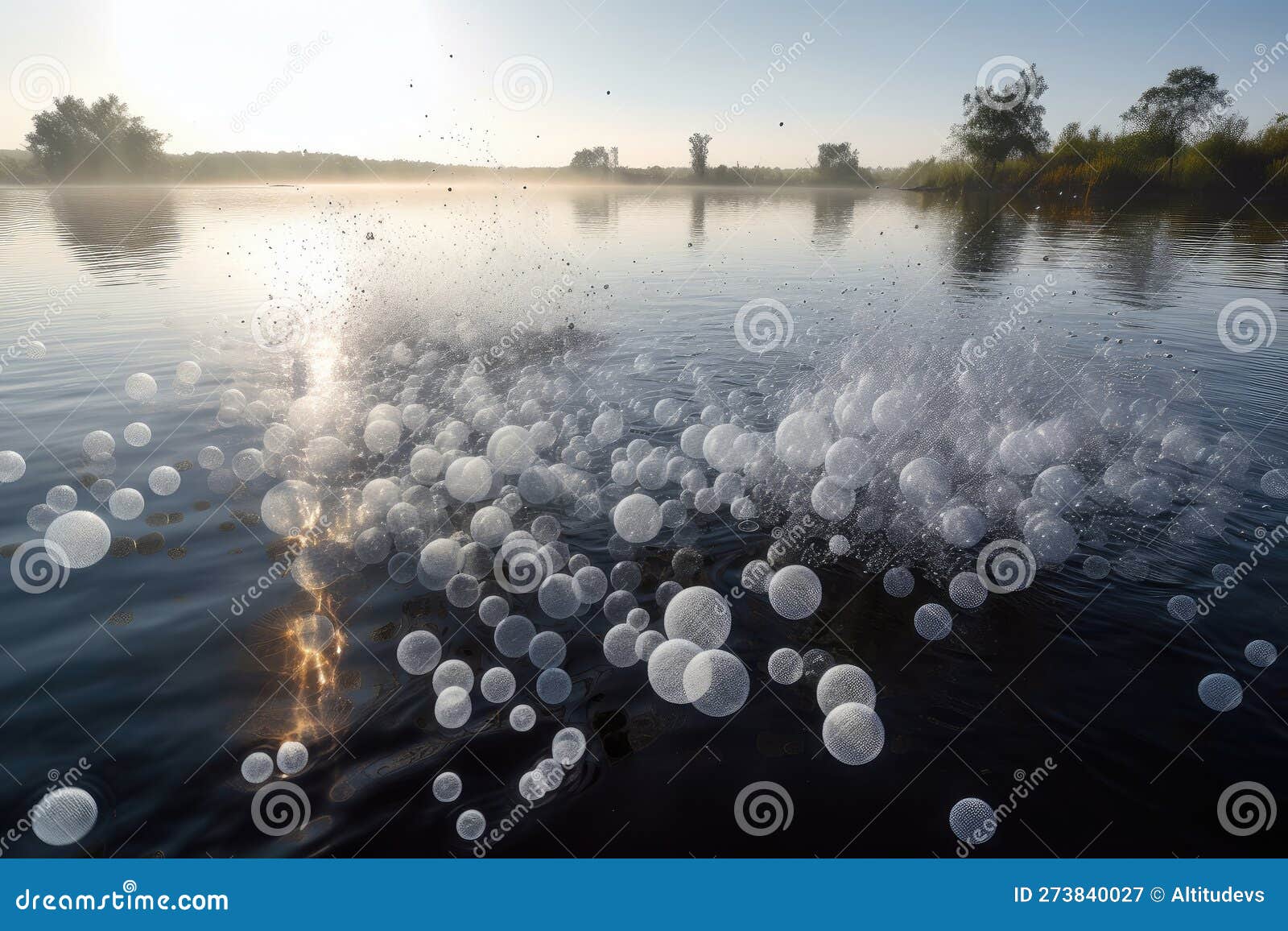 Carbon Dioxide Bubbles Bursting from the Surface of a Lake Stock ...
