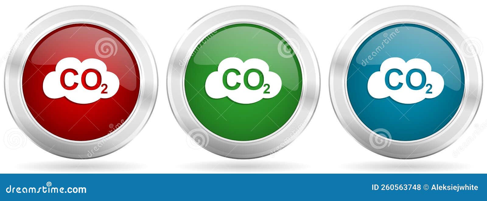 Carbon Dioxide Vector Icon Set. Red, Blue and Green Silver Metallic Web ...