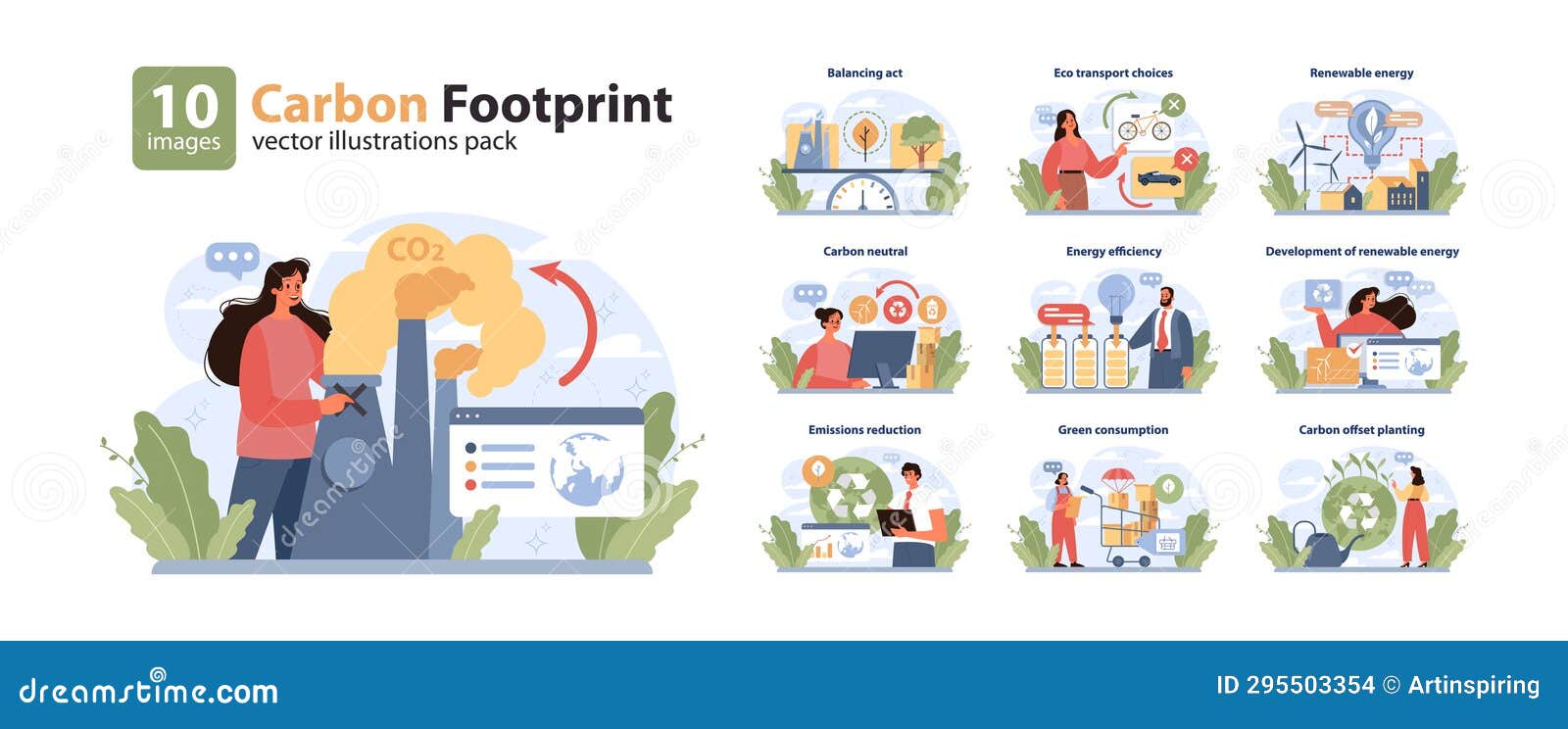 Carbon Footprint Set. Flat Vector Illustration Stock Vector ...