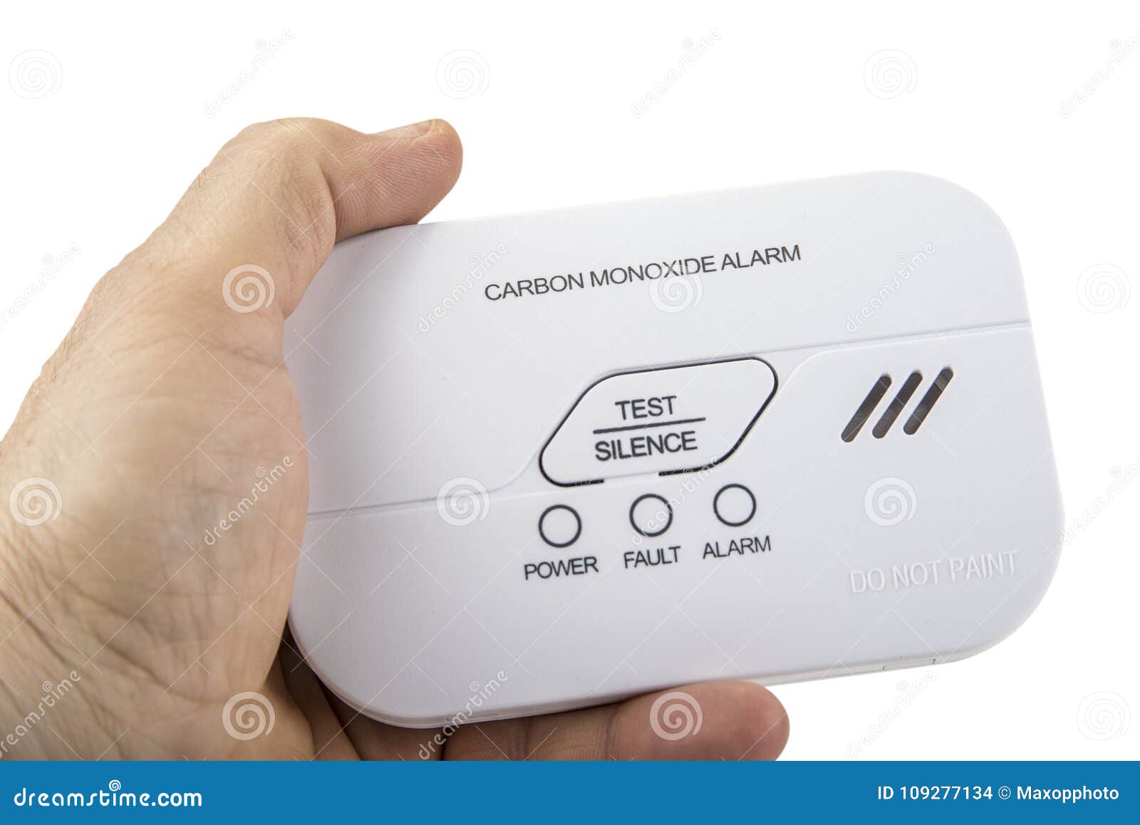 Carbon Monoxide Alarm for Safe Sleep on White. Stock Photo - Image of ...