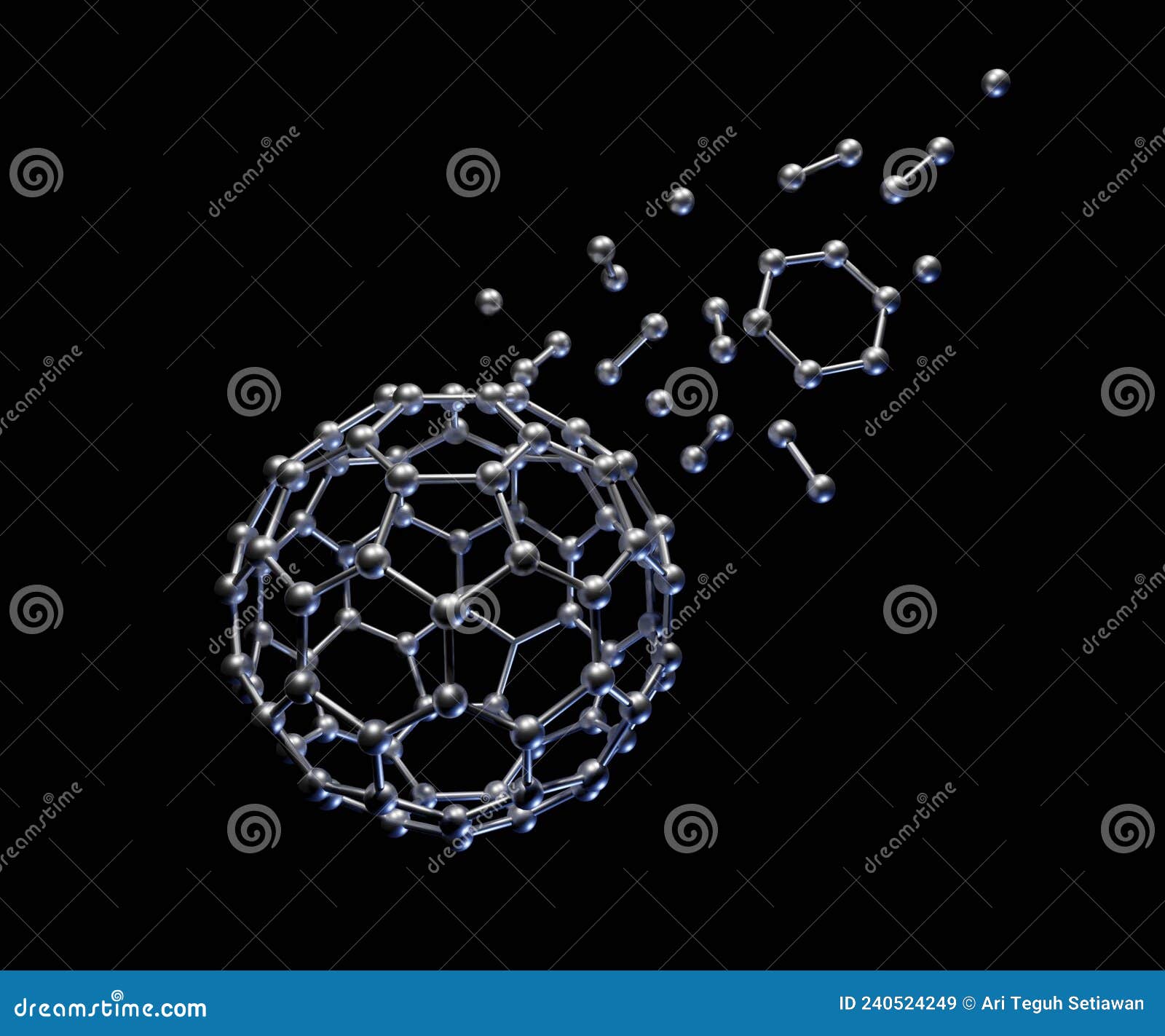 Fullerene Is A Nanostructure. Isolated On The Black Background. 3d ...