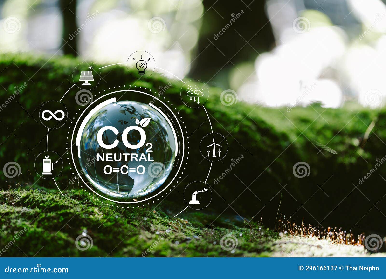 Carbon Neutral and Net Zero Environment Ideas Globe Glass on Green Moss ...