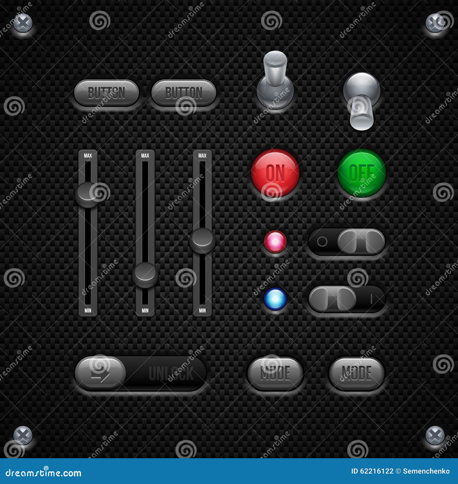 Carbon UI Application Software Controls Set. Switch, Knobs, Button ...