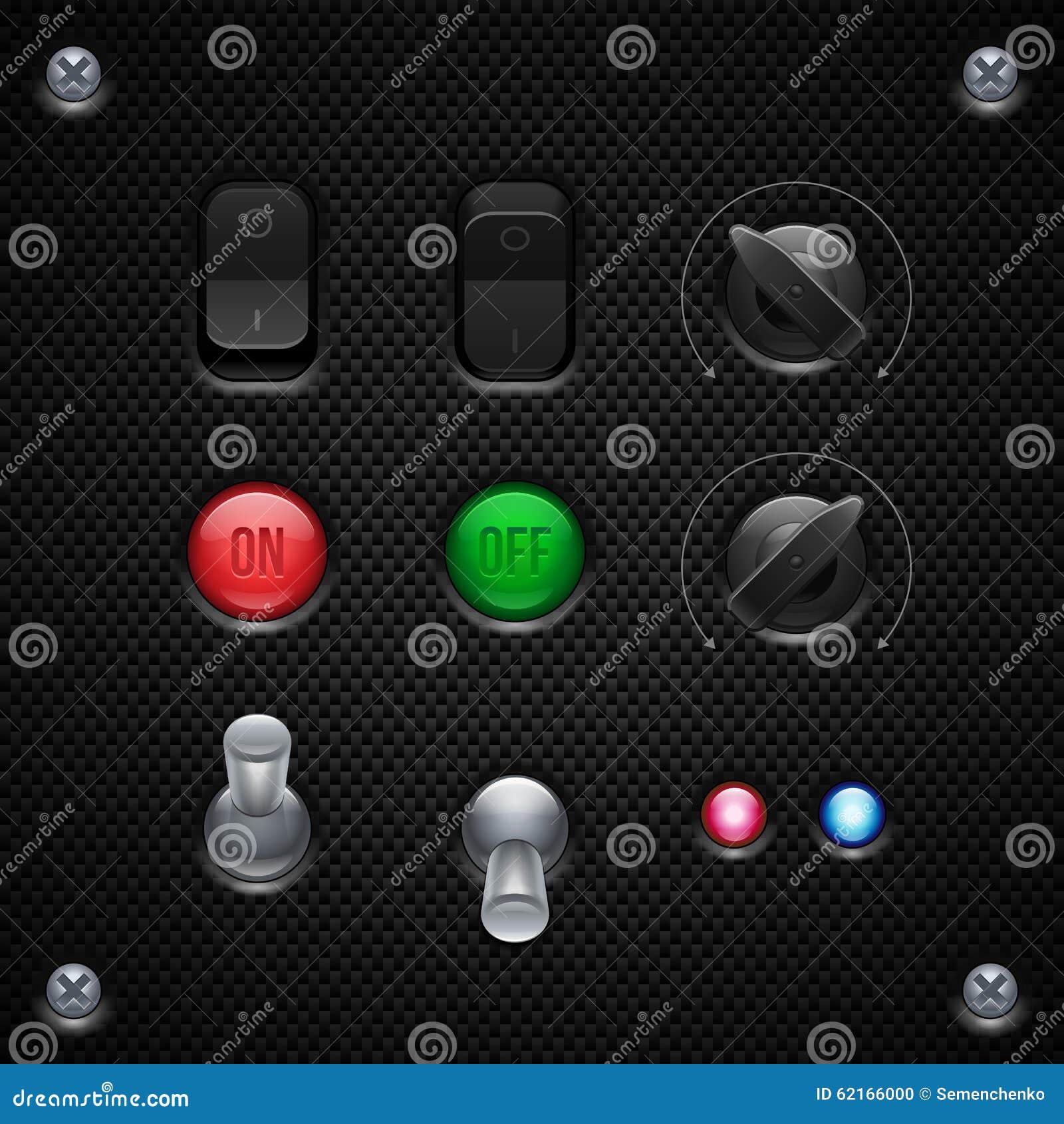 Carbon UI Application Software Controls Set. Switch, Knobs, Button ...
